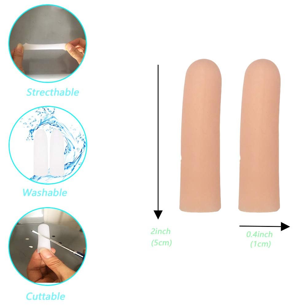 Gel Finger Protectors Finger Caps Silicone Fingertips Protection - Finger Cots Great for Trigger Finger, Finger Arthritis, Finger Cracking and Other Finger Pain Relief (Nude, Small)