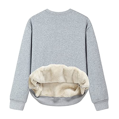 Duyang Women's Winter Sherpa Lined Fleece Pullover Sweatshirts Solid Crewneck Tops (S2 Gray, XS)