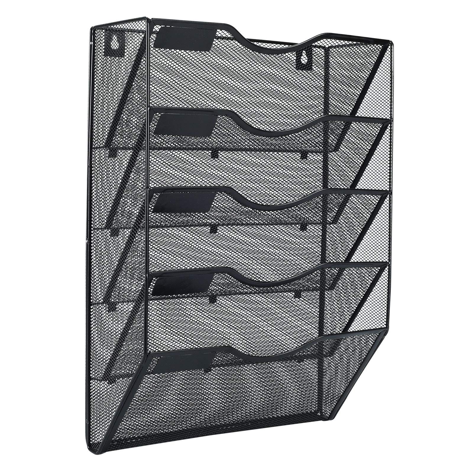 EasyPAG File Organizer Mesh 5 Pockets Large Capacity Wall Hanging File Organizer Vertical Holder Rack for Office Home ,Black