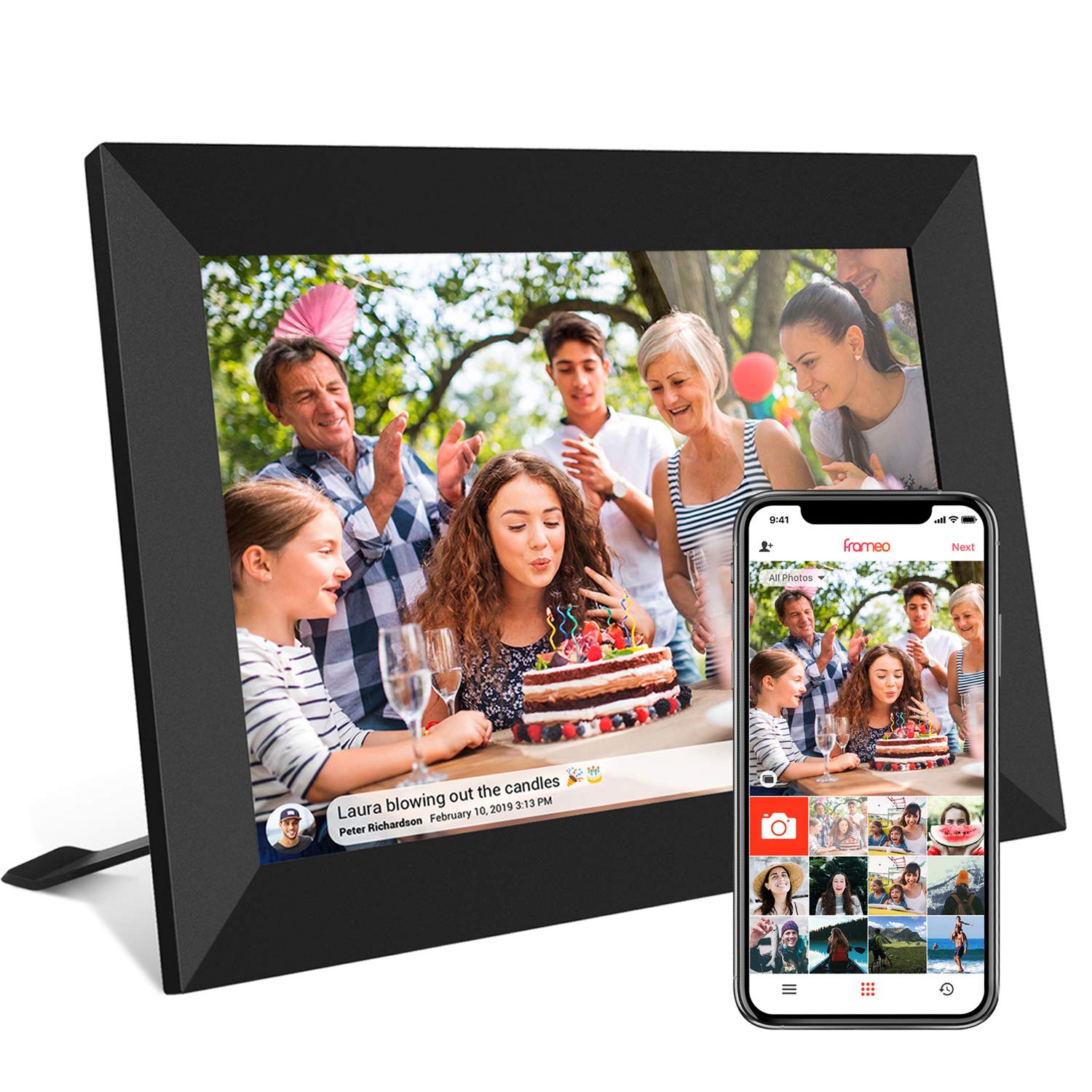 FRAMEO 10.1 Inch Smart WiFi Digital Photo Frame 1280x800 HD IPS LCD Touch Screen, Auto-Rotate, Motion Sensor, Built in 16GB Memory, Share Moments Instantly via Frameo App from Anywhere