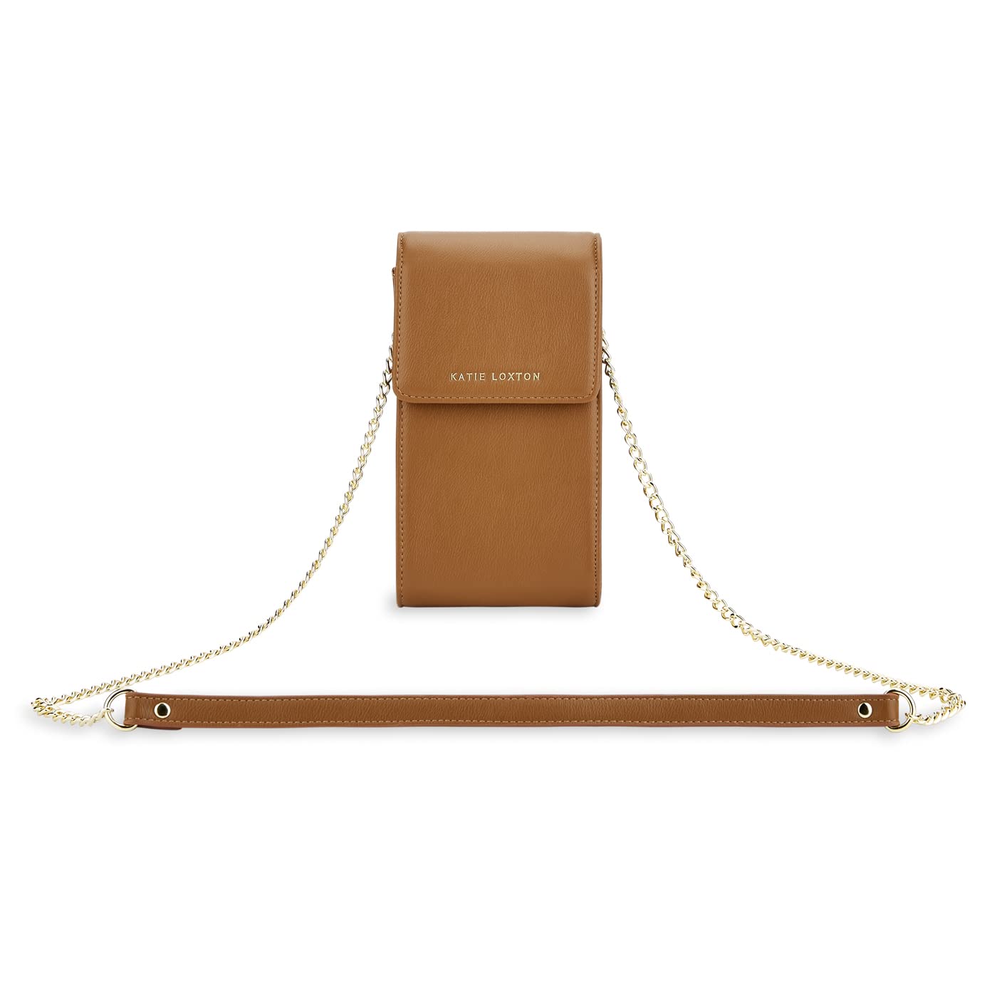 KATIE LOXTON Amy Small Womens Vegan Leather Chain Strap Mini Crossbody Clutch Handbag Purse Tan