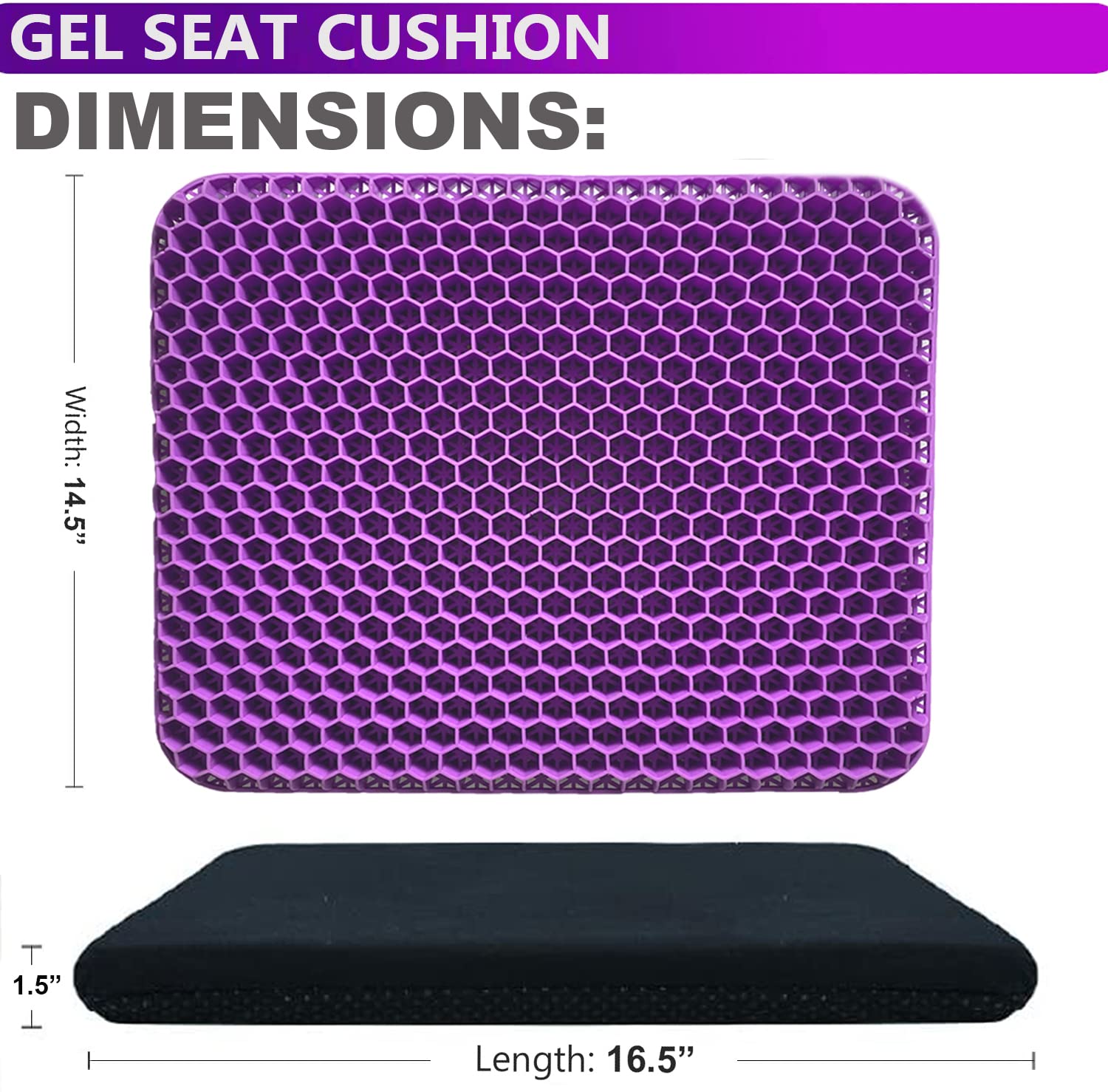 Gel Seat Cushion Pillow for Long Sitting β Office Chair Car Egg Seat Cushion with Non-Slip Cover for Back, Coccyx & Tailbone Pain Relief Pad - Pressure Reducing Honeycomb Designed for Comfort