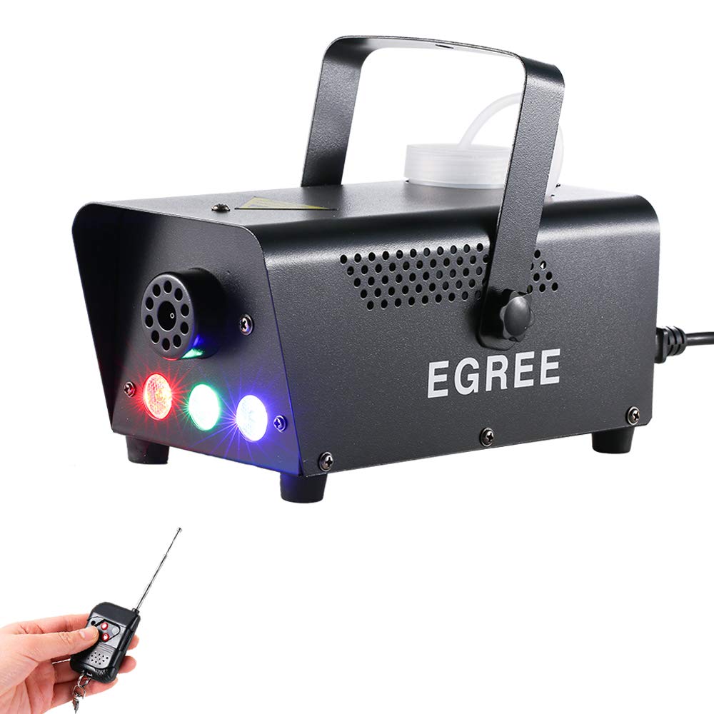 EGREE Fog Machine with Controllable lights - 500W Professional DJ LED Smoke Machine 3 Color Lights with Wireless Remote Control 2000 CFM Huge Fog Capacity for Halloween Holidays Parties - Metal Black