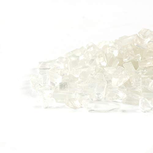 High Luster Reflective Fire Glass Gravel, Fire Gems, Crushed Stones Glass for Fire Pit Place Garden Decoration,1/4'',620g/1.37lbs (Super White)