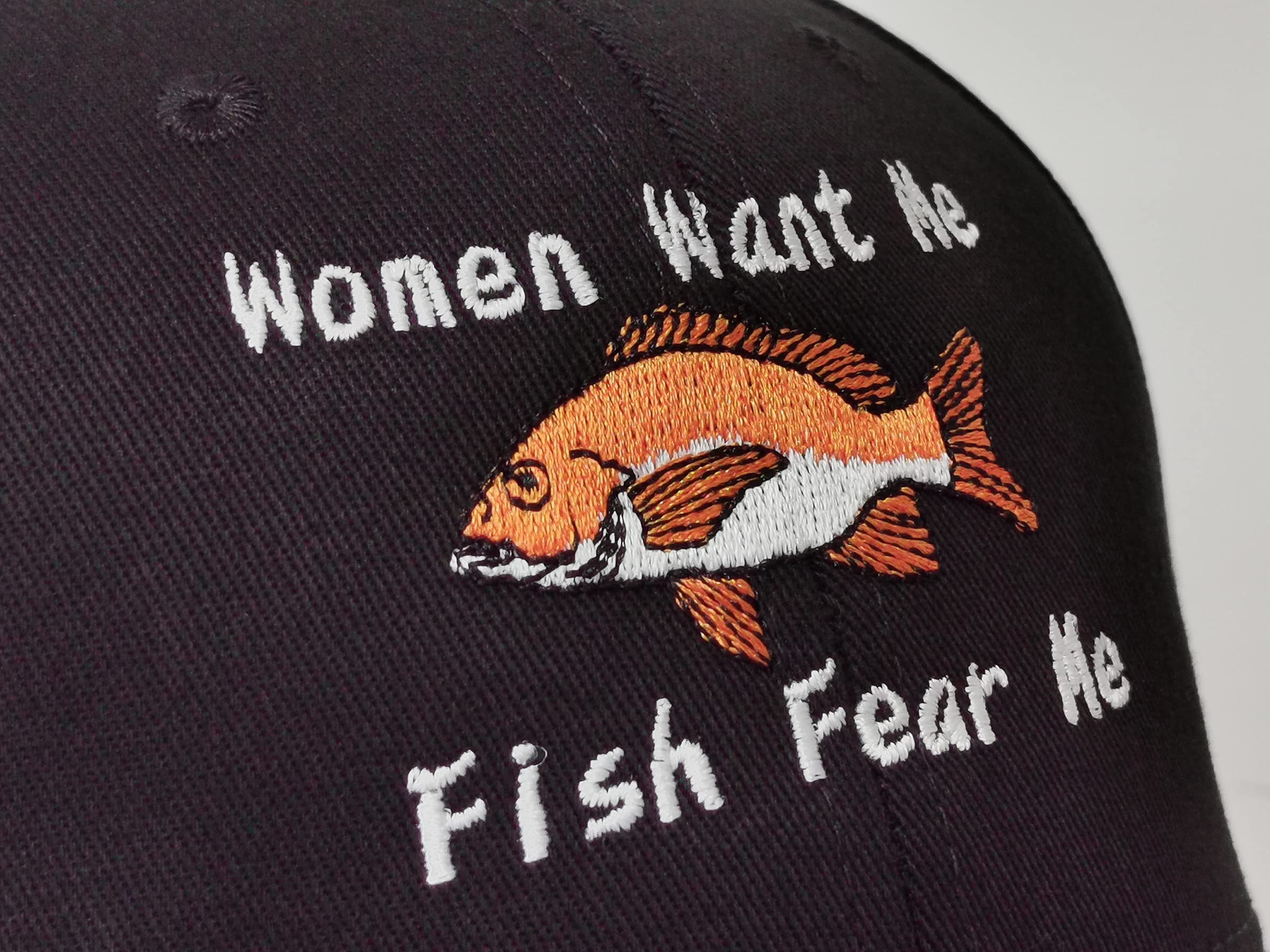 Hepandy Women Want Me Fish Fear Me Embroidered Baseball Caps for Men, Adjustable Black Trucker Hats Embroidery Snapback Cotton Animals Dad Hat