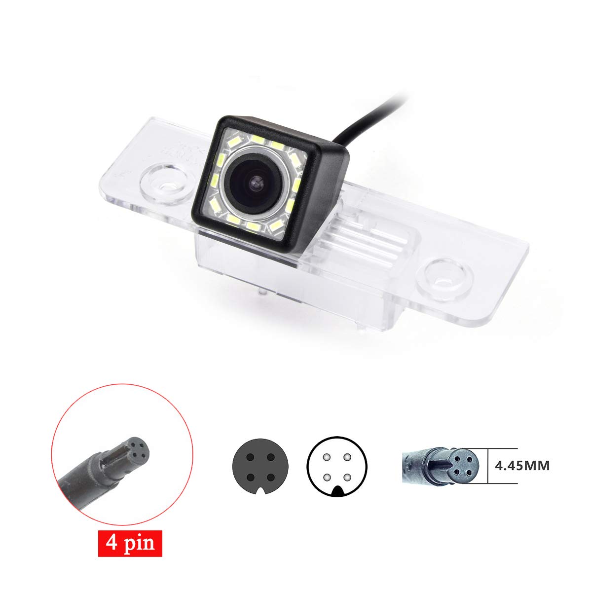 eHANGO Car Rear View Camera with 4 Pin to RCA Cable Bracket License Plate Lights Housing Mount for Ford Mondeo/Ford Fusion/Ford Fiesta/Ford Classic/Ford Ikon/Ford Flex (12 LED)