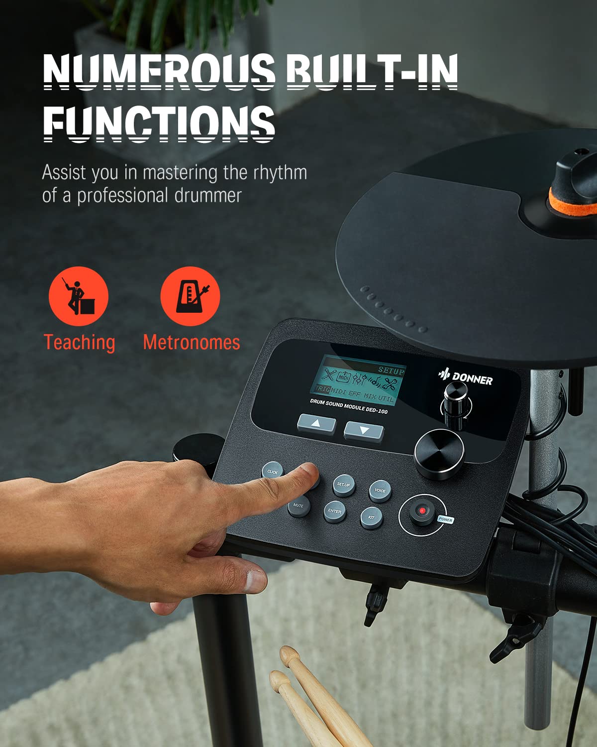 Donner DED-100 Electric Drum Set, Electric Drum for Beginner/Intermediate and Donner Electric Drum AMP 35-Watt with Aux in and Wireless Audio Connection