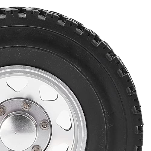 Drfeify RC Car Rear Rubber Loader Wheels,Durable Metal Alloy Rear Wheel Hub Rims Hub Upgrade Spare Parts Accessory Model car Accessories for 1/14 RC Trailer (Silver)