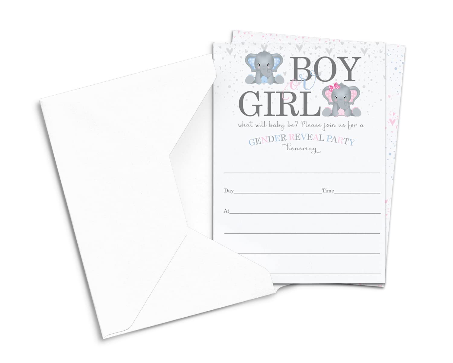 Elephant Gender Reveal Invitations with Envelopes (25 Pack) Invites for Baby Shower Party β Pink and Blue Theme Boy or Girl β Fill-In Details on Blank Card Set 5x7
