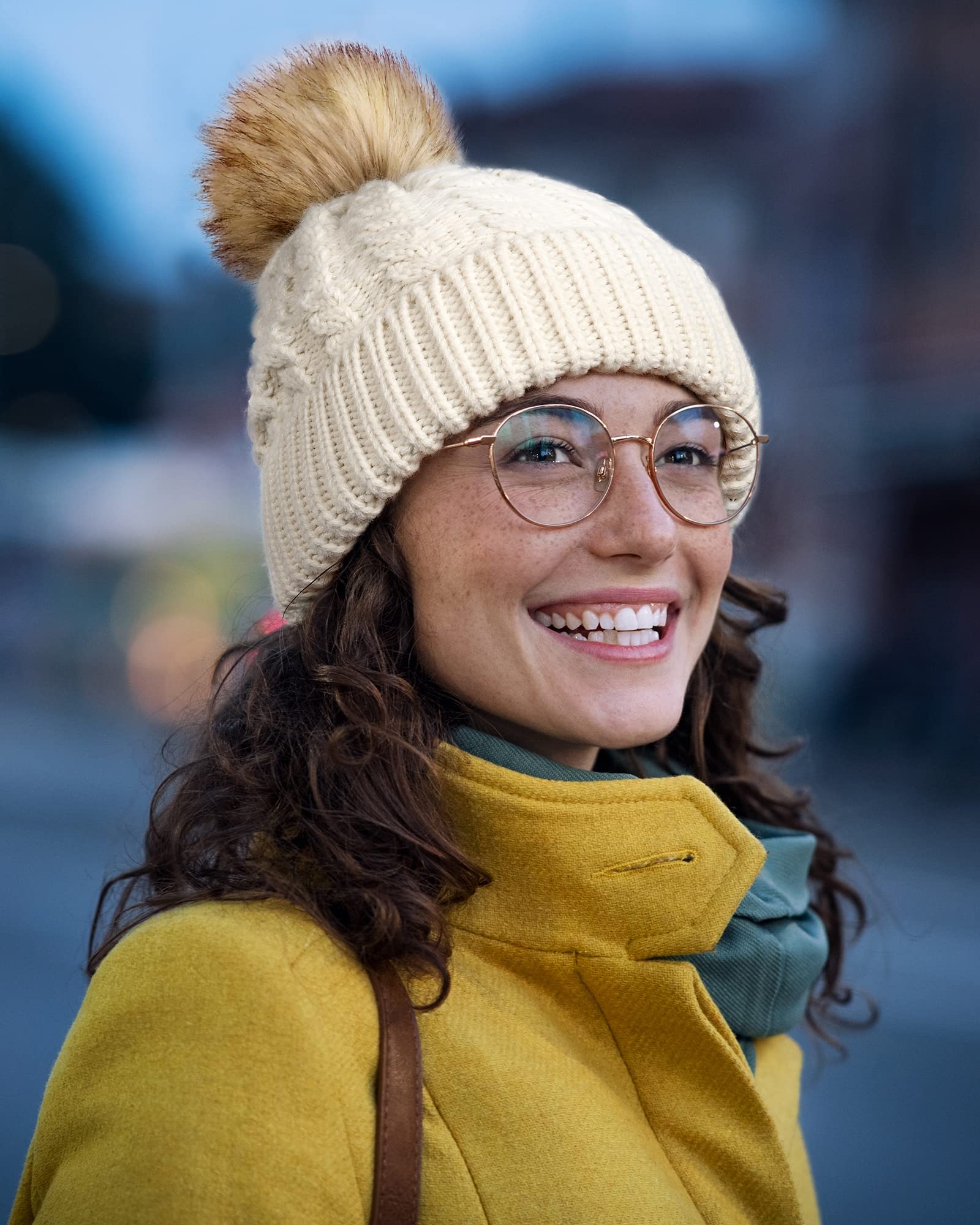 FURTALK Winter Beanie Hat for Women Warm Thick Cotton Lining Knit Bobble Skull Cap Fur Pom Pom Hats for Women