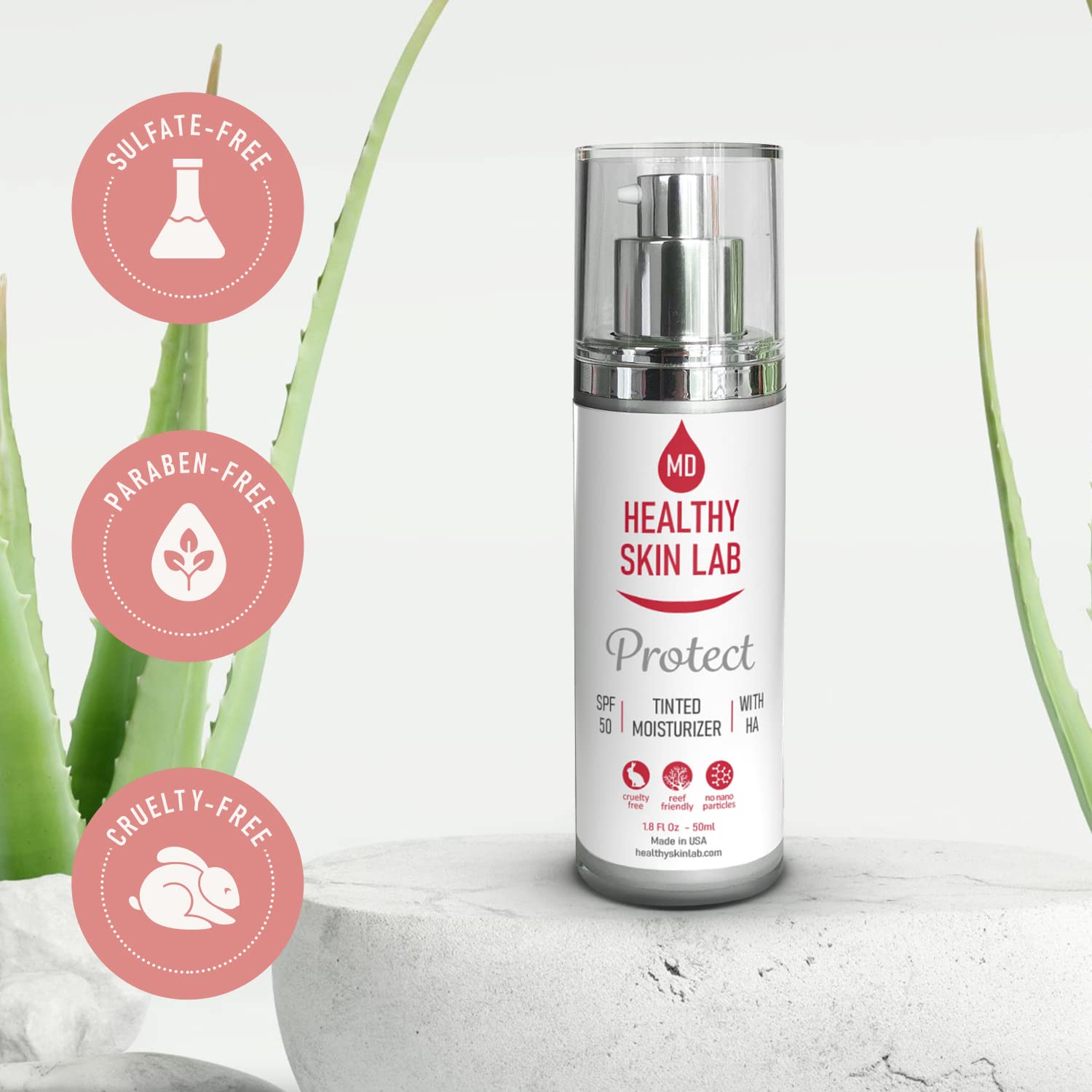Healthy Skin Lab Protect Tinted Moisturizer & Mineral Sunscreen SPF 50, Hyaluronic Acid, Zinc Oxide, Titanium Dioxide for Deep Hydration, Dermatologist-Tested, Suitable for All Skin Types, 50ml