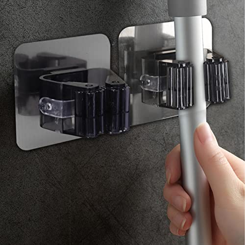 ILJNDTGBE 4 Pack Mop and Broom Holder Wall Mount,Broom Holder Wall Mount self Adhesive,Broom Organizer Wall Mount for Cleaning Room Garden House Kitchen Bathroom Closet Organization (White)