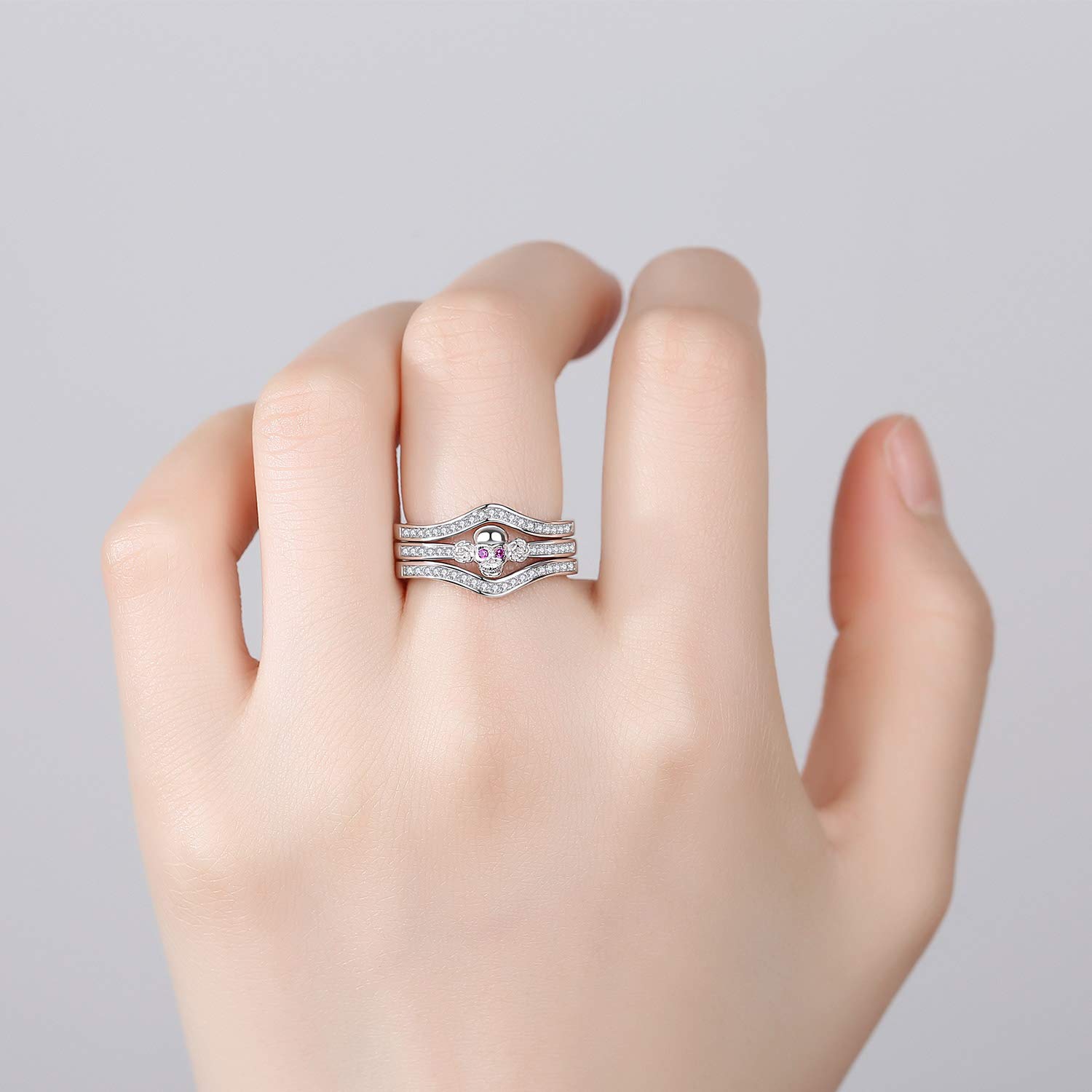 EVBEA Thumb Rings for Women Stackable Knuckle Skull Chevron Wave Engagement Promise Wedding Bands with Cubic Zirconia