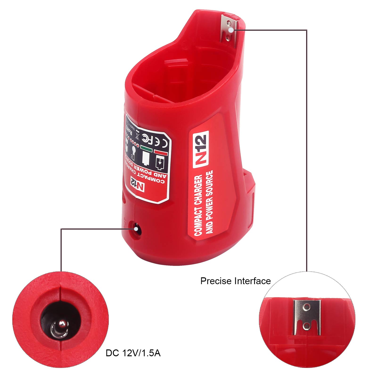 M-12 Battery Charger and USB Power Source Replace for Milwaukee M12 48-59-1201 49-24-2310 12V Compact Charger Compatible with M12 Heated Gear Heated Jacket 48-11-2420 48-11-2411 Lithium Batteries