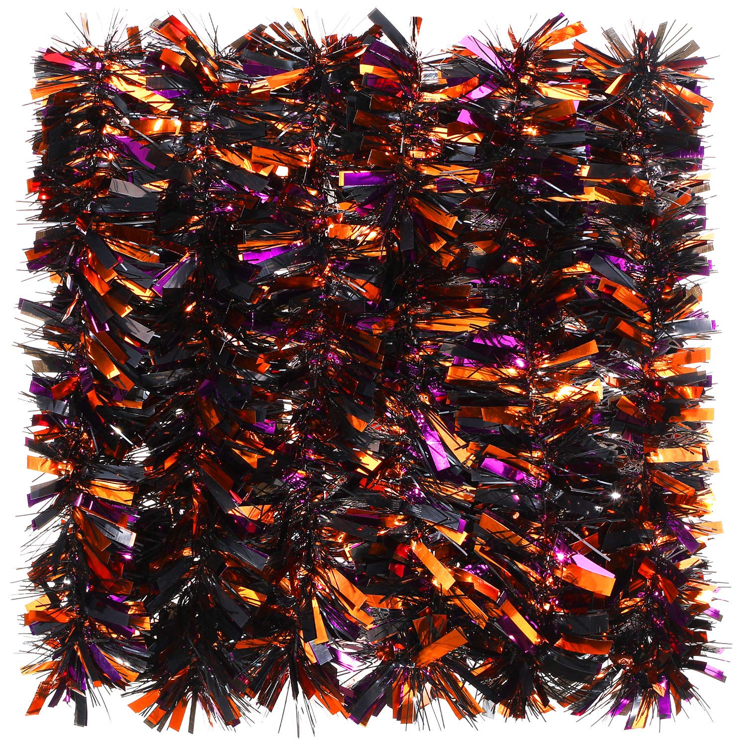 WILLBOND Halloween Twist Garland Chunky Glittering Tinsel Garland Mixed Color Metallic Tinsel Decoration for Halloween Party Supplies (Black, Orange and Purple Mixed)