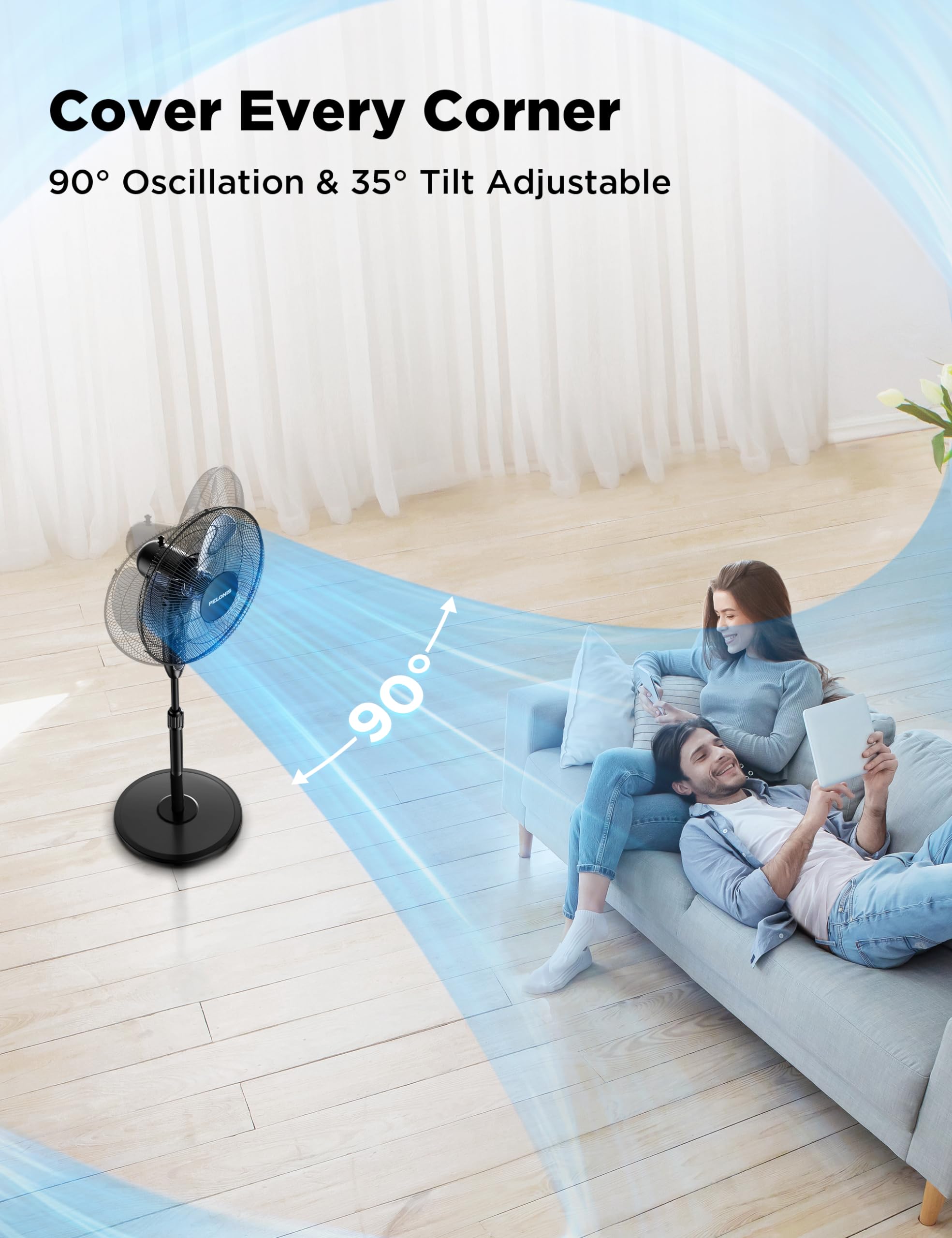PELONIS 16ββ Oscillating Pedestal Standing Fan with Remote Control 2 Packs, 3 Speeds Settings 7H Timer Ultra Quiet Adjustable Heights for Bedroom, Living Room, Home and Office
