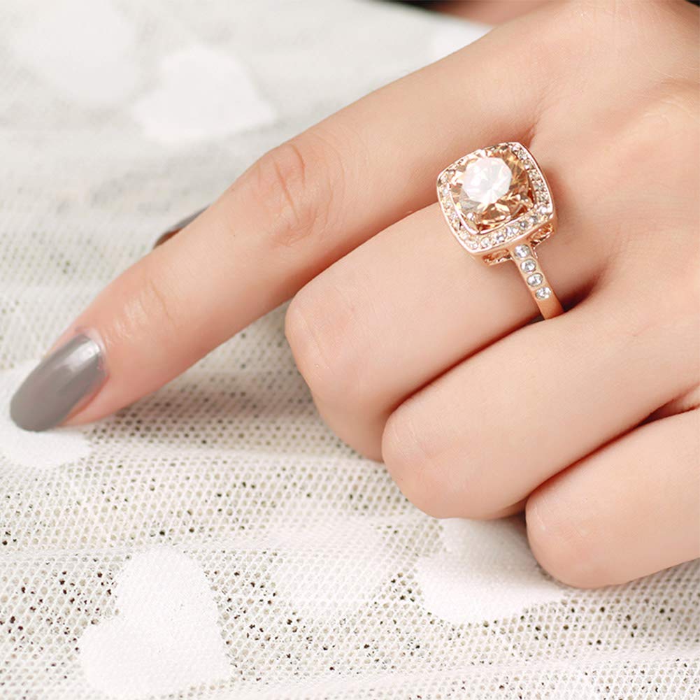 Yellow Shinning Cubic Zirconia Topaz Rings For Women 18K Rose Gold Plated (Yellow, 8)