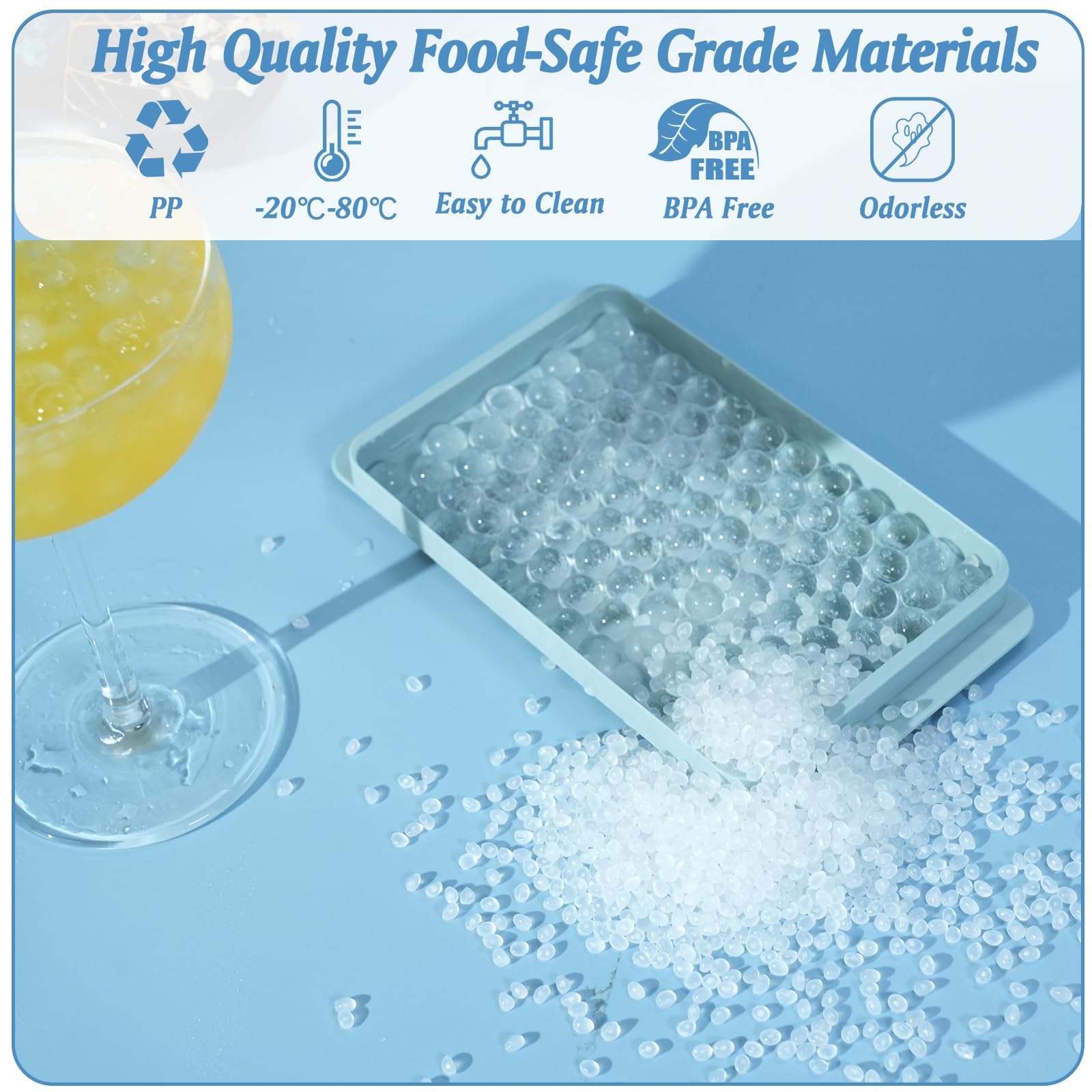 Idosf Mini Ice Cube Tray for Mini Fridge, 104x3 Pcs Easy Release Small Ice Cube Tray with Lid and Bin, 0.45Inch Stackable Tiny Ice Trays for Freezer Crushed Ice Trays for Chilling Drinks, Coffee