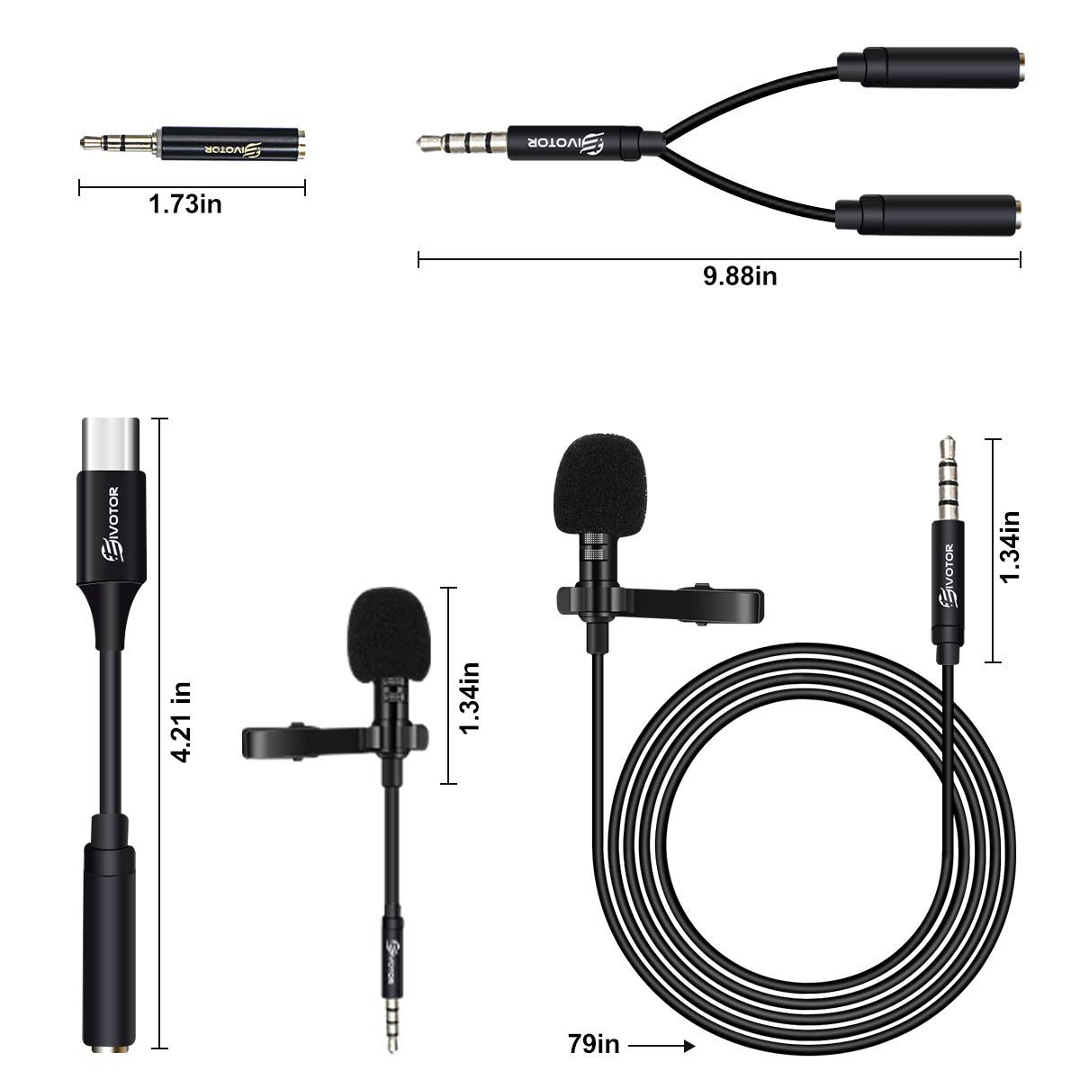 EIVOTOR 2 Pack Professional Lavalier Lapel Microphone,Omnidirectional Lapel Mic with Clip-on Perfect for iPhone Android Smartphone PC&DSLR, Recording Mic for YouTube,Interview,Video Conference,Podcast