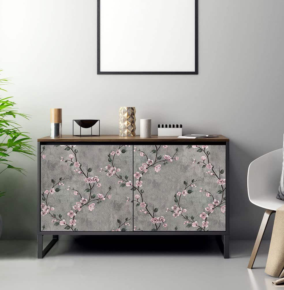Dviolet Floral Peel and Stick Wallpaper Grey Floral Contact Paper Removable Wallpaper Decorative Self Adhesive Wallpaper Wall Paper 17.7" x 118.1"