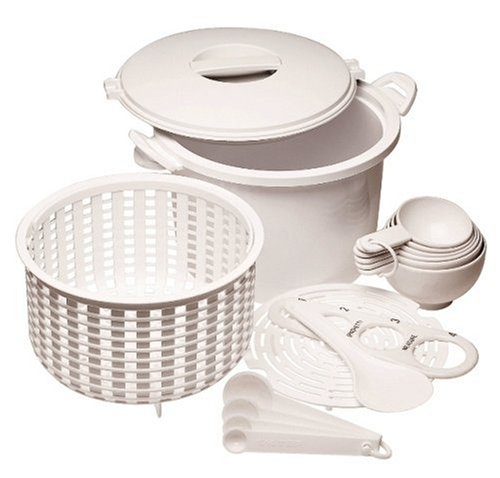 Prep Solutions by Progressive Microwaveable Rice and Pasta Cooker-17 Piece Set Includes Measuring Spoons and Cups, Rice Paddle, Steaming Insert, Pasta Measurer and Locking Lid-12 Cup Capacity BPA FREE