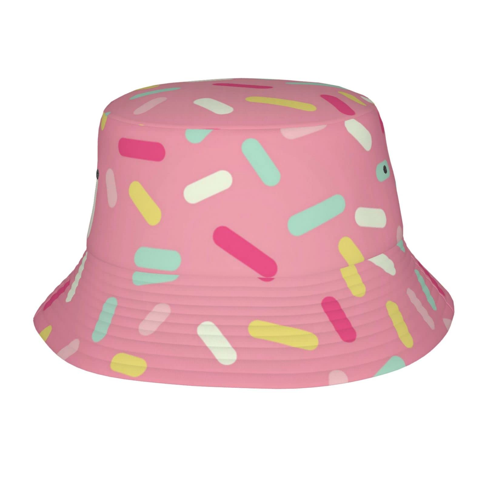 Donut Pink Print Bucket Hat Travel Bucket Beach Sun Hat, Unisex Fisherman Hats Sun Hat