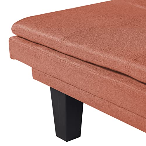 Morhome Futon Bed,63.4β Convertible Sleeper Tapered Wood Legs,Small Splitback Sofa for Living Room,Bedroom,Orange