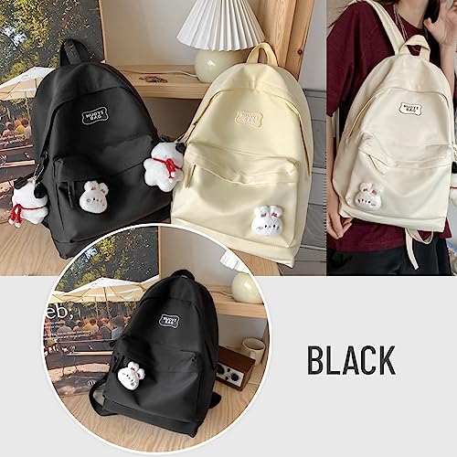 srdmuph Kawaii Backpack with Cute Accessories Pendant Travel Casual Daypack Women Laptop Bags Outdoor Lightweight (Black)