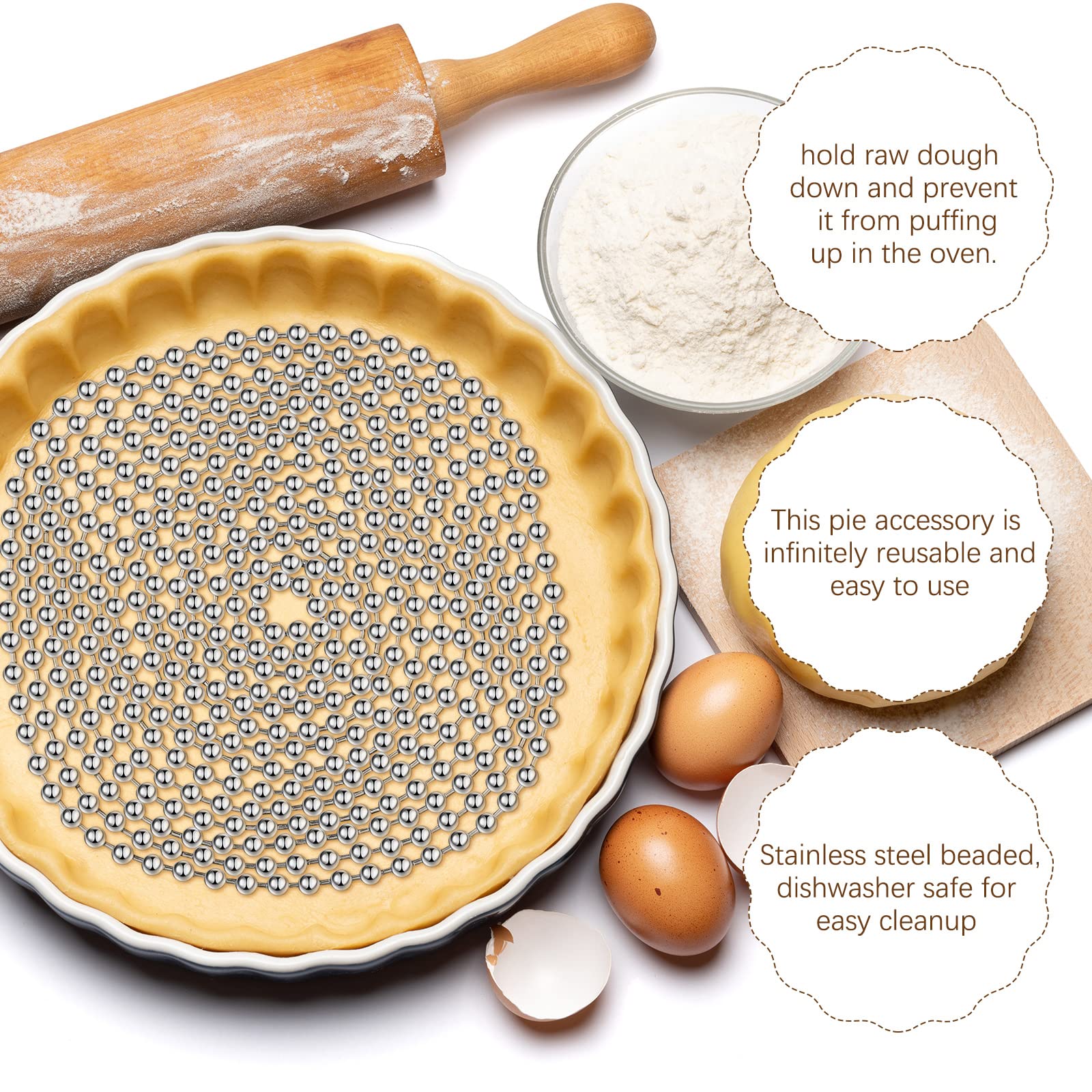Ferraycle 2 Pieces Pie Weights for Baking Pie Crust Weights Chain Stainless Steel Baking Beads Pie Weights for Dough Kitchen Cooking (6 Ft, 10 Ft)