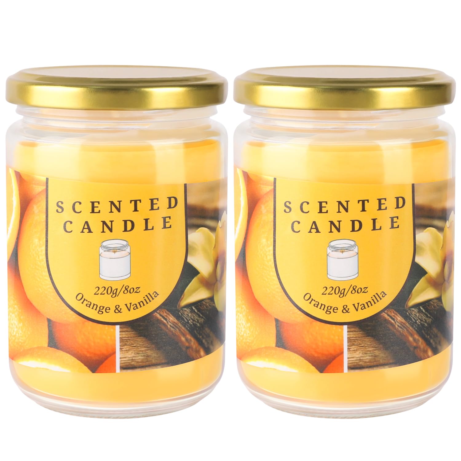 Pack of 2 Orange & Vanilla Odor Elimination Scented Candles Gift Set for Women, Soy Wax Aromatherapy Candles for Home
