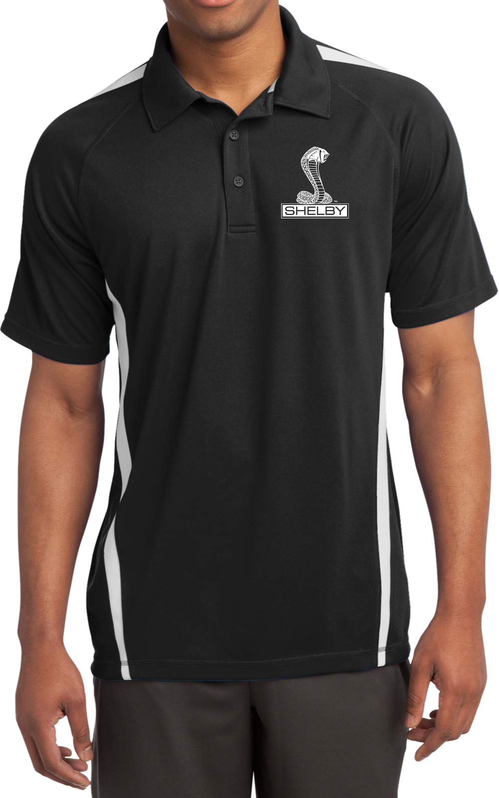 Ford Shelby Cobra Pocket Print Colorblock Polo, Black White Large