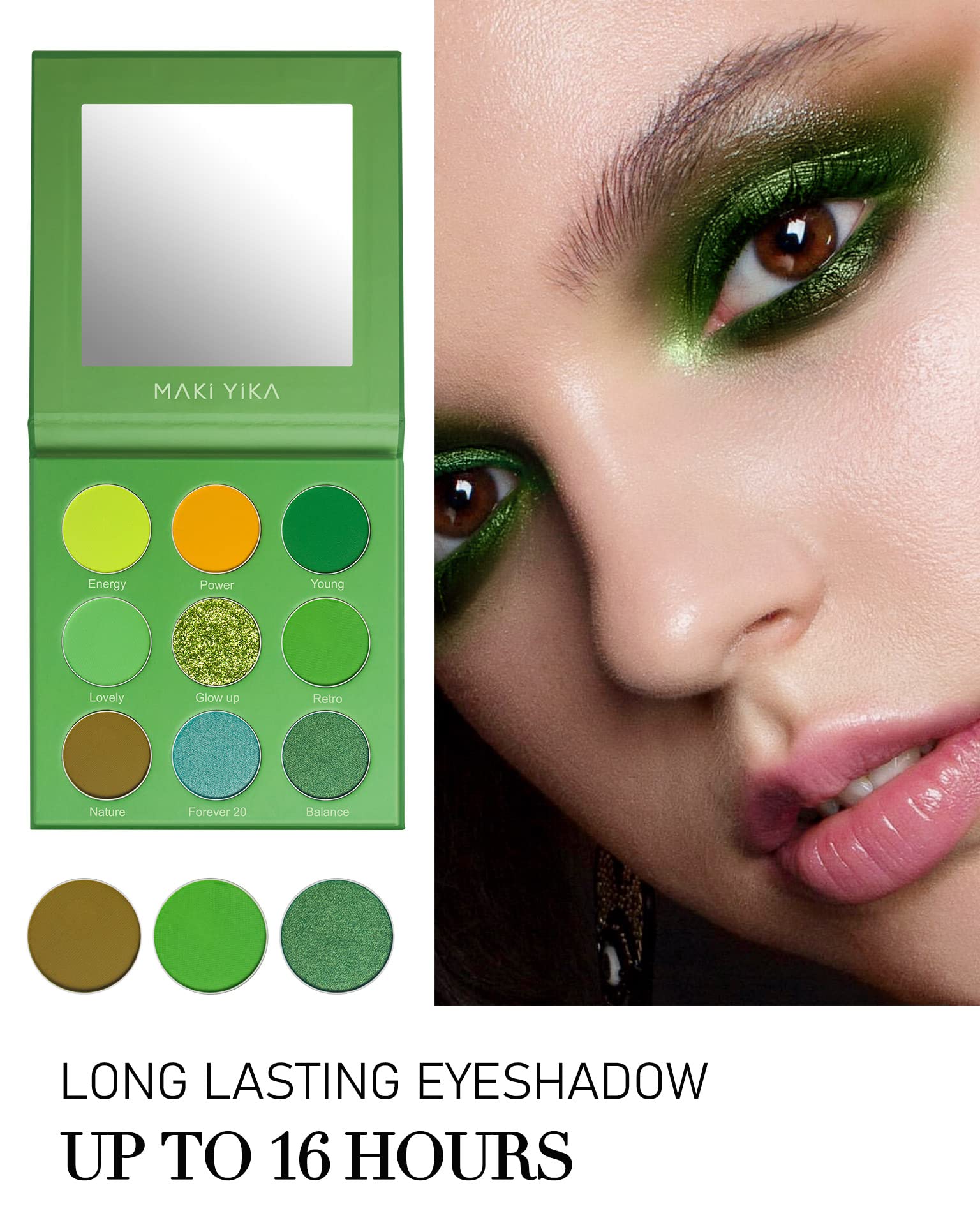 MAKI YIKA Green Eyeshadow Palette, 9 Color Green Eye Shadow Makeup Palette for Women, Matte Shimmer Glitter Eyeshadows Rich Pigmented & Ultra Blendable & Long Lasting (9color)