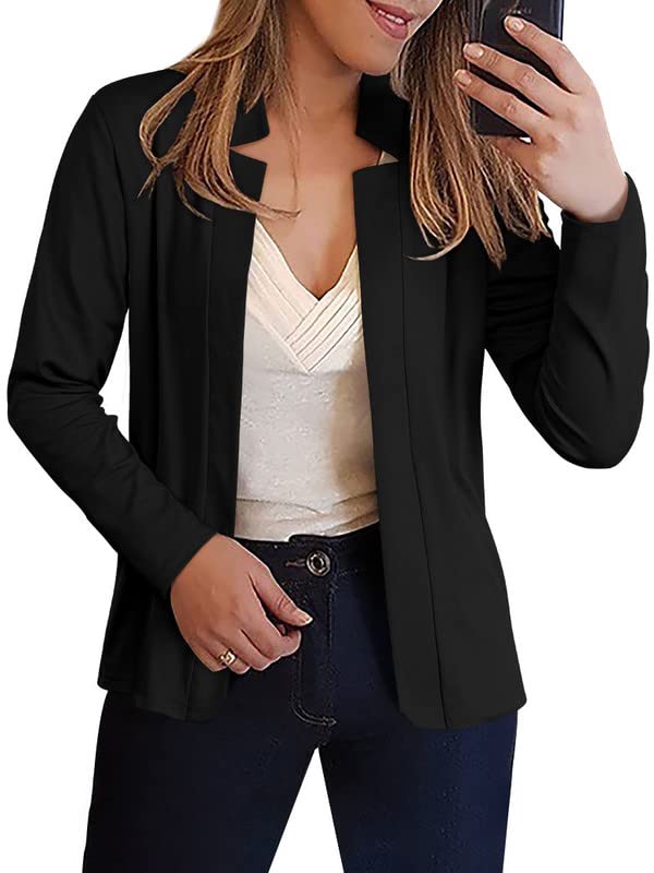 RMCMS Womens Blazer Cropped Open Front Dress Jacket Lightweight Stand Collar Casual Office Suit Jacket Black