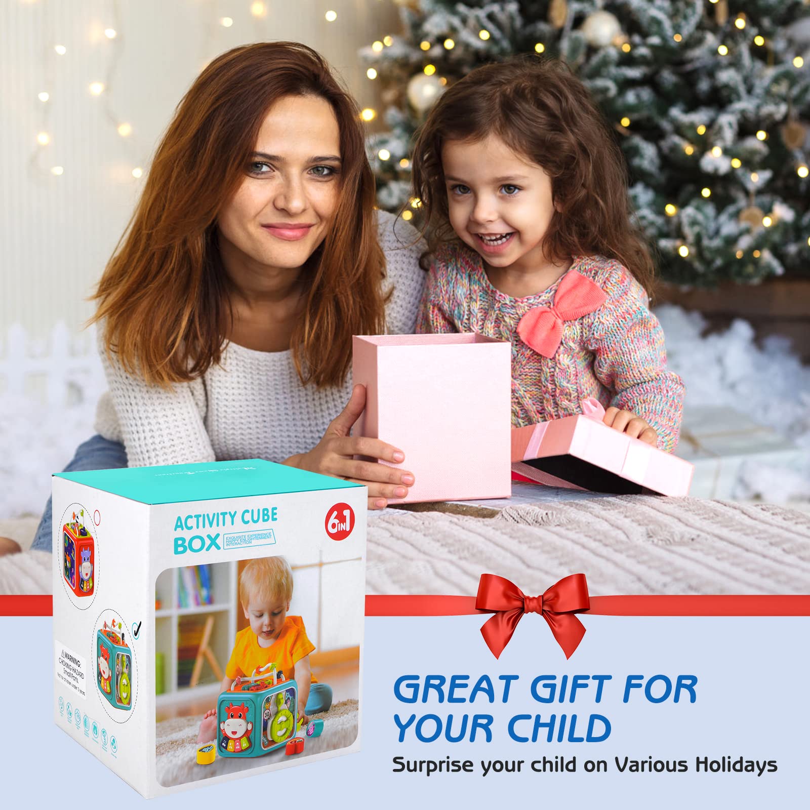 IDS Home Activity Cube Toys,6 in 1 Multi-Purpose Learning Cube with Music,Activity Center Shape Sorter Toy Gift for 18M+ Boy Girl Toddlers Kids, Christmas, Birthday Gift