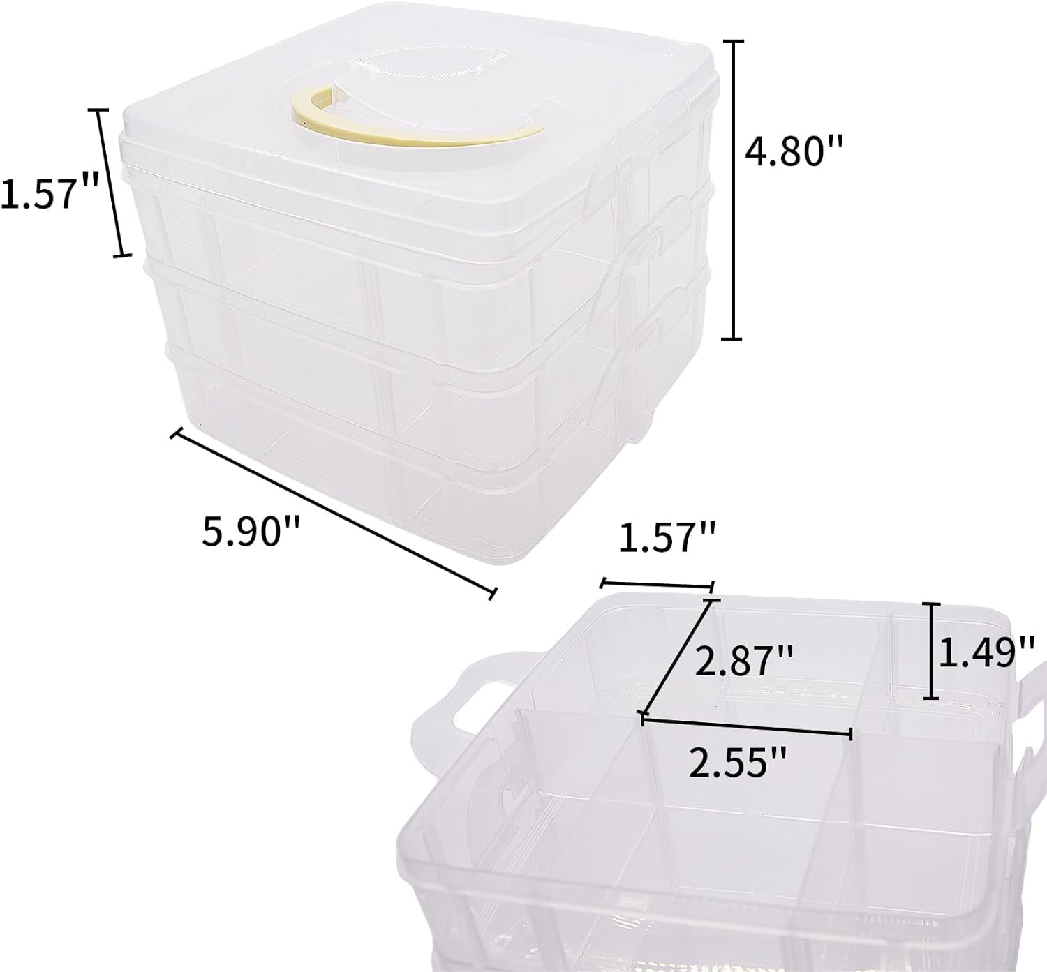 PENCK Cute Plastic Art Craft Storage Container, 3-Tier Stackable Bead Box, Hair Accessories Organizer with Compartments for Jewelry, Sewing Supplies, Art Supplies, 5.9x5.9x4.8in (Orange)