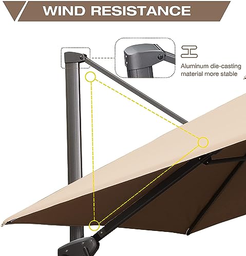 PURPLE LEAF 11FT Cantilever Outdoor Umbrellas Large Patio Umbrella Hanging Double Top Square Offset Umbrella with 360°Rotation Tilting Umbrella Outdoor Patio, Taupe