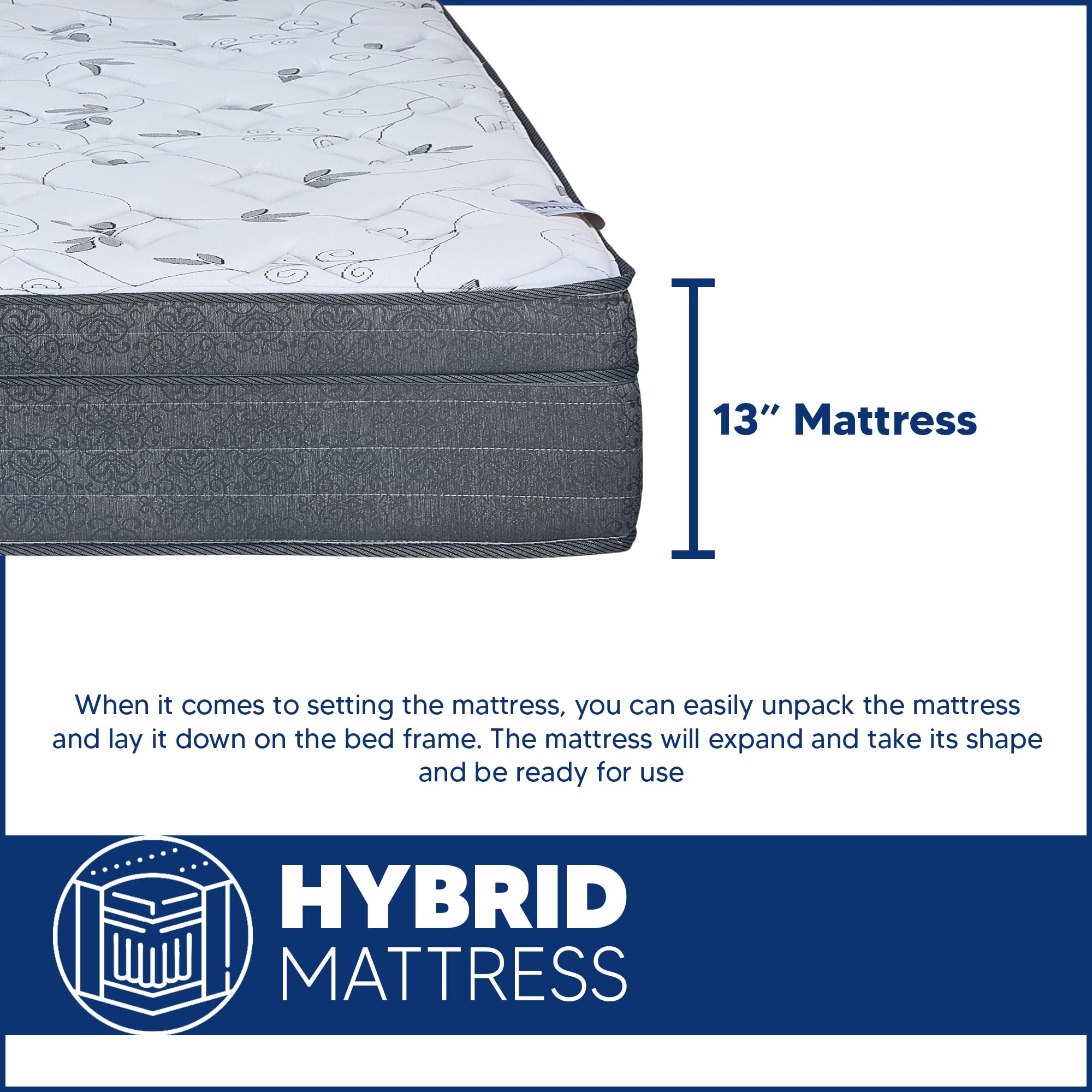 Nutan 13-Inch Extra Firm Foam Encased Eurotop Hybrid Mattress, King, Black