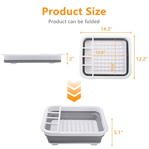 Goderewild Collapsible Dish Rack with Drainboard for Drying Dishes - Space-Saving Foldable Design with Dinnerware Storage Tray/Basket - Perfect for Kitchen Counter Organization
