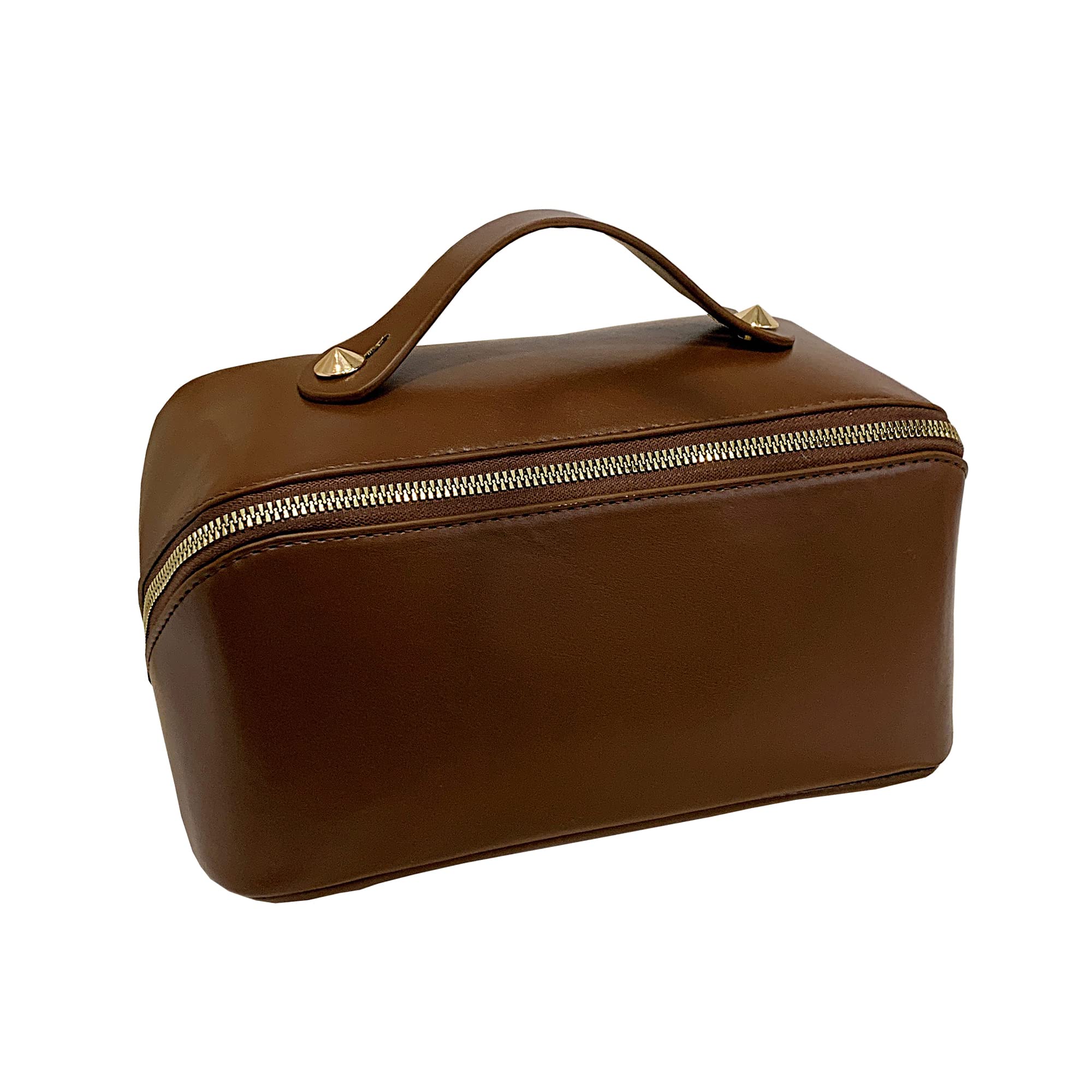 Large Capacity Travel Cosmetic Bag,Multifunctional Storage Makeup Bag for Women,PU Leather Portable Opens Flat Makeup Bag,Cosmetic Bag with Handle and Divider for Toiletries
