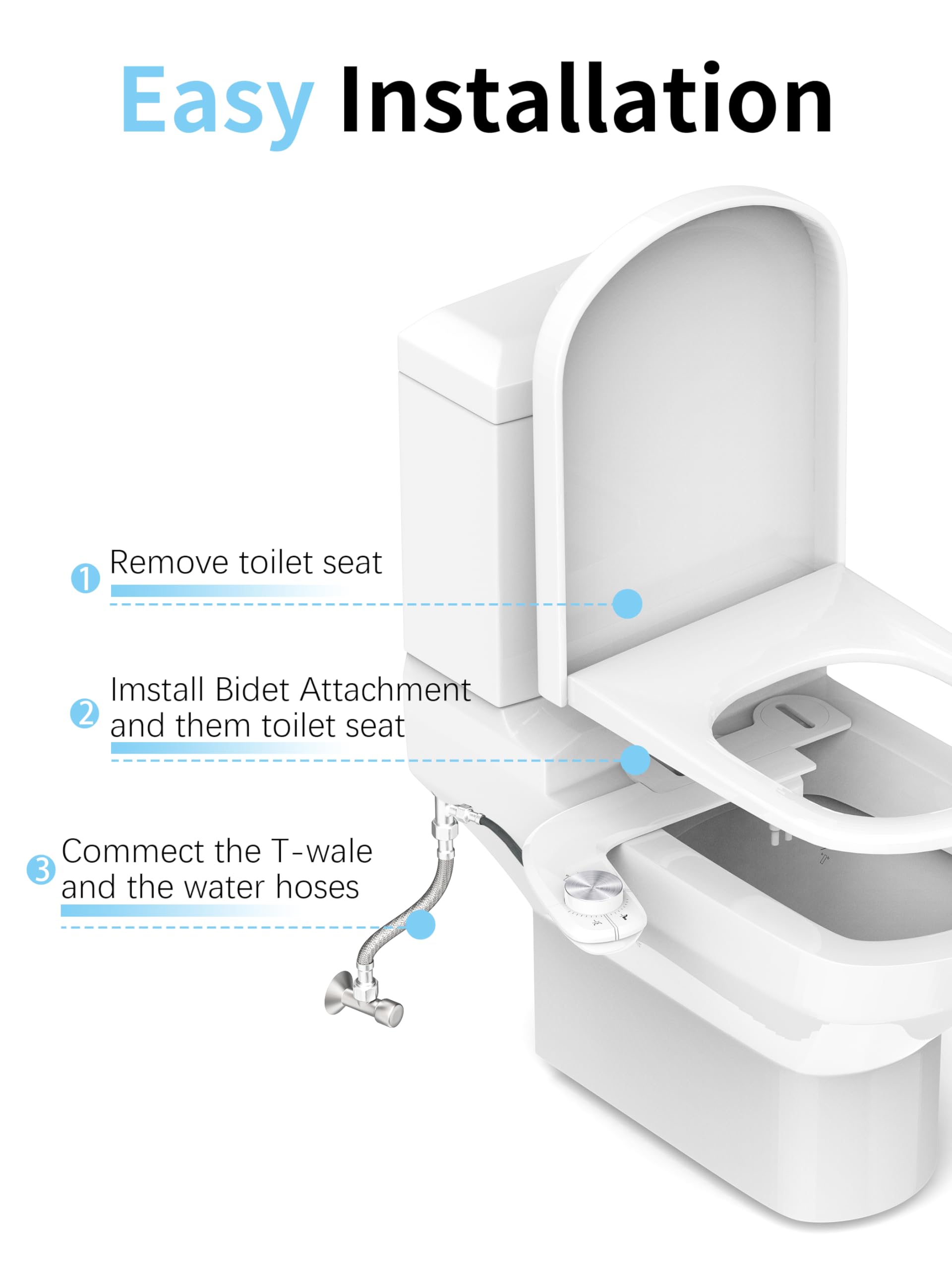 Livilord Bidet Attachment for Toilet, Non-Electric Retractable Self-Cleaning Nozzle for Existing Toilets, Bidet Toilet Seat Attachment with Pressure Controls for Frontal & Rear Wash