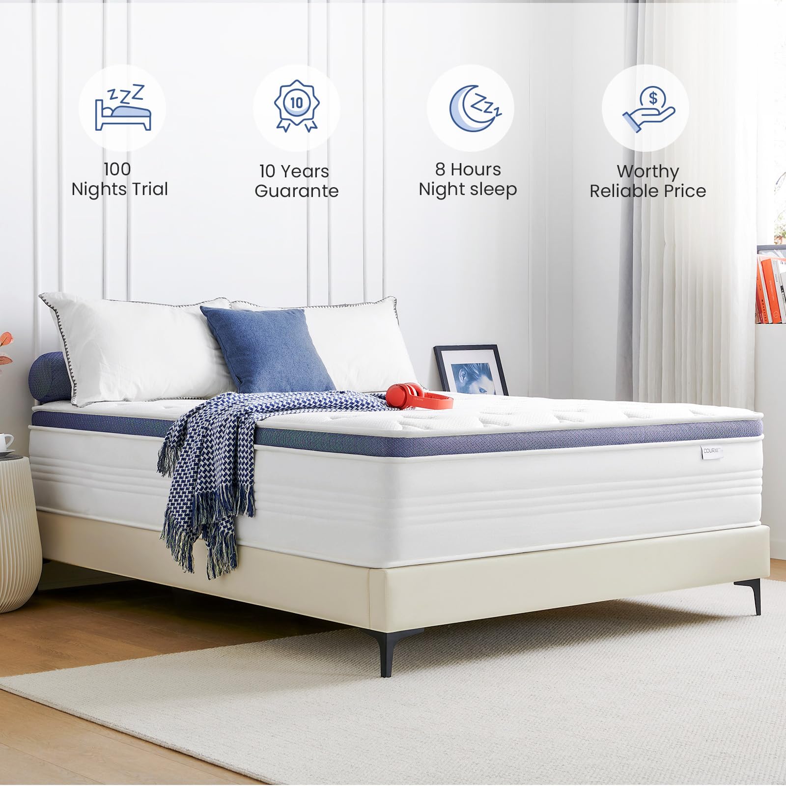 Dourxi King Mattress, 12 Inch Hybrid King Size Gel Memory Foam Mattress in a Box, Individually Pocket Spring for Pressure-Relief and Supportive, Non-Fiberglass Mattressess - Medium