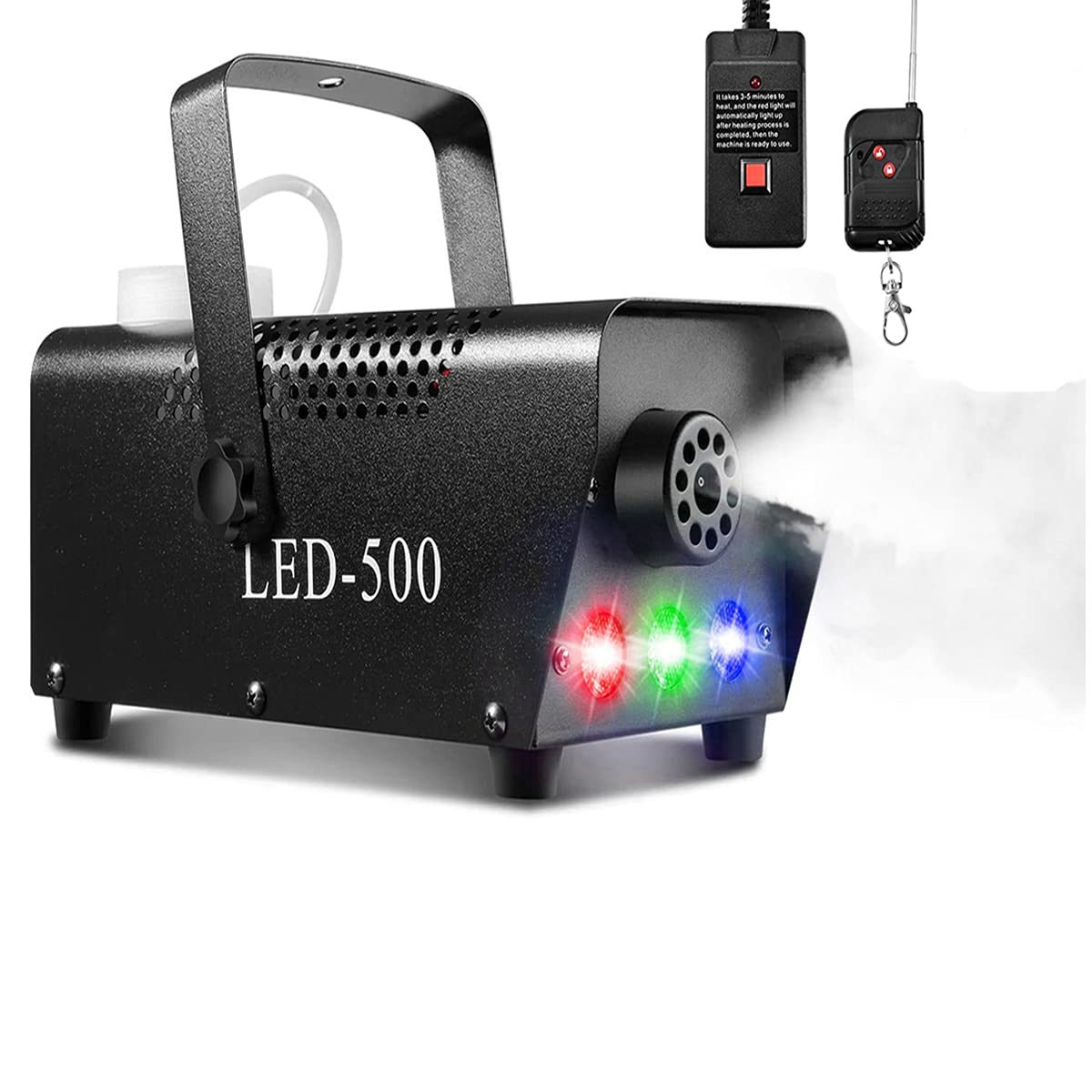 Fog Machine 500W Smoke Machine with RGB LED Lights 2000 CFM Huge Fog with Wireless and Wired Remote Control for Parties Halloween Wedding Christmas Dance DJ