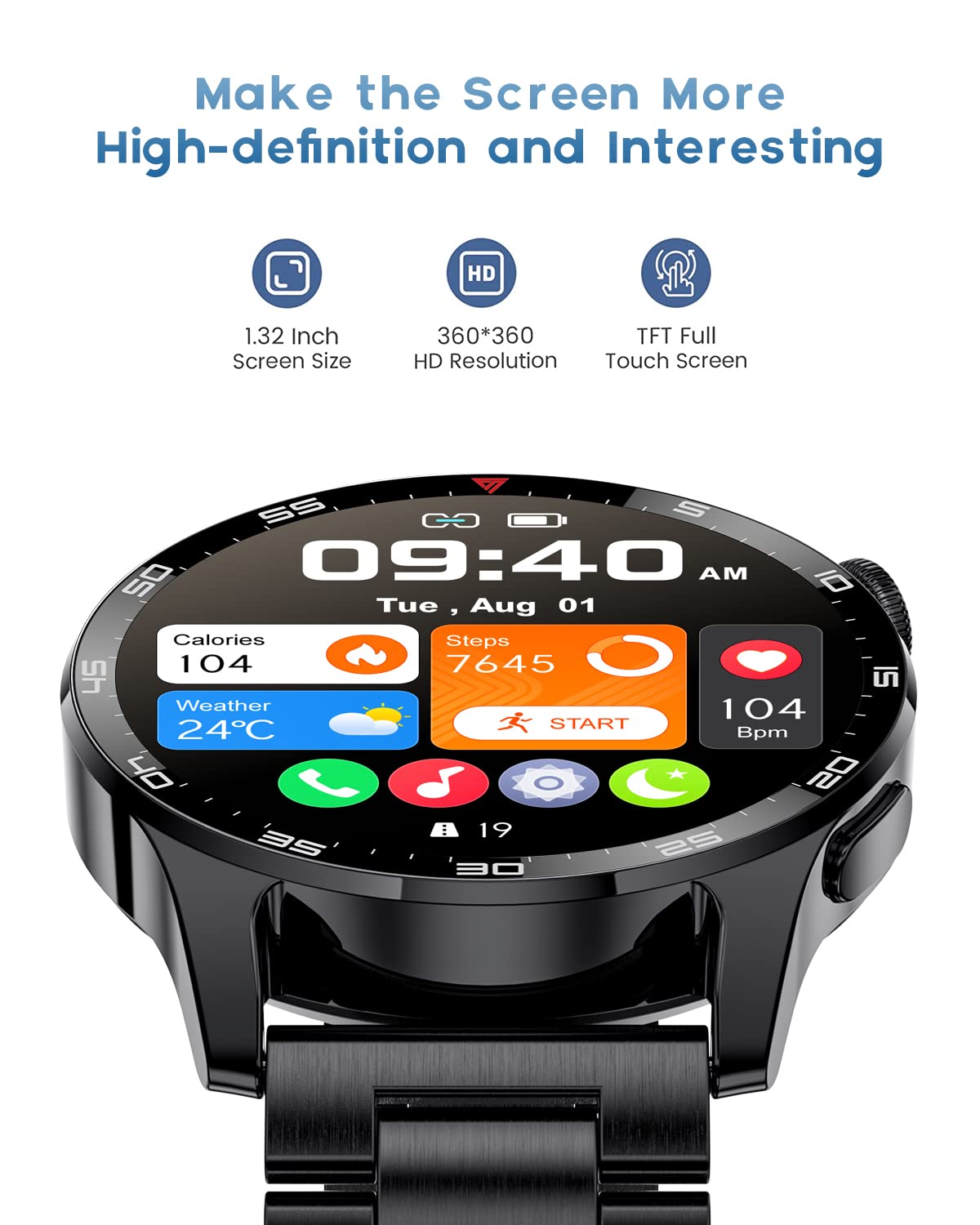 LIGE Smart Watch for Men Answer/Make Call, IP67 Waterproof Fitness Tracker Heart Rate/Sleep Monitor, 1.32" HD Color Screen Smartwatch with Bluetooth Call/Text Message/Step Counter for Android iOS