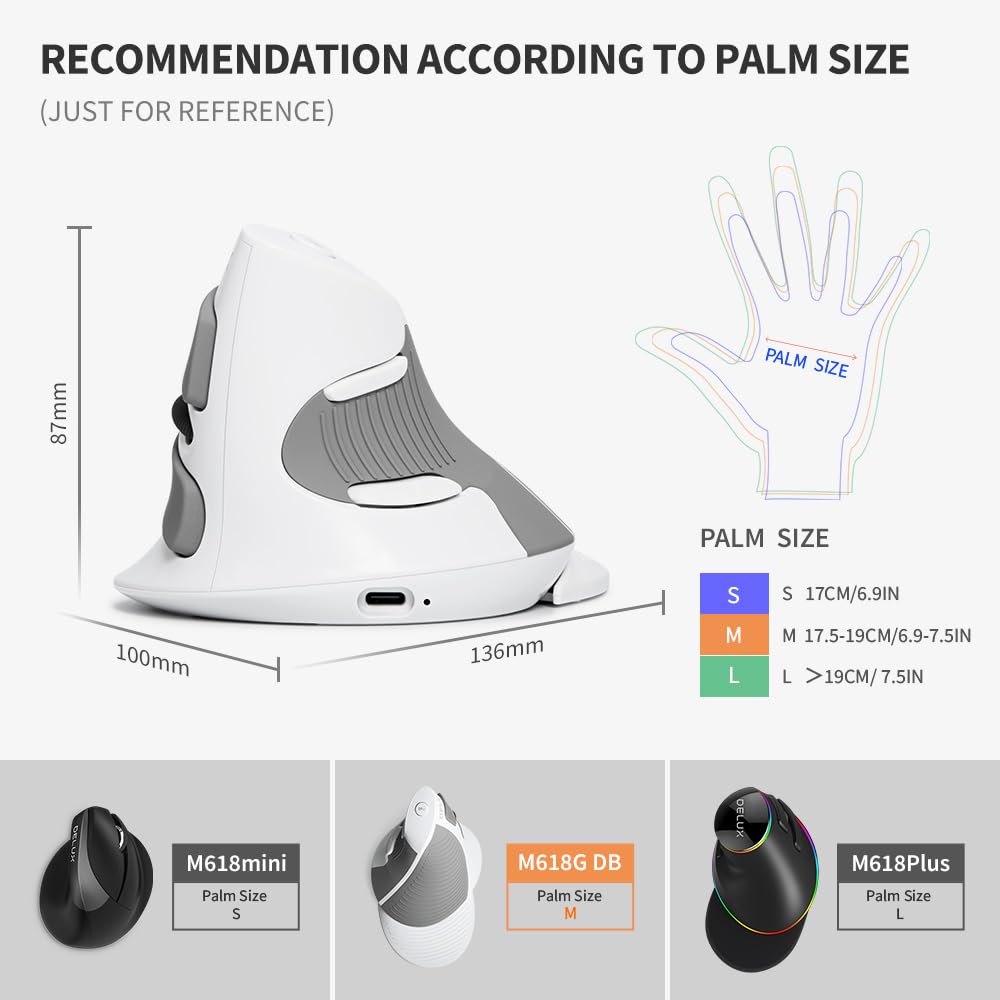 DeLUX Wired Vertical Ergonomic Mouse, with 6 Programmable Buttons, 4200DPI, Removable Palm Rest, Reduces Wrist Pain and Carpal Tunnel for Medium/Large Hands (Black)