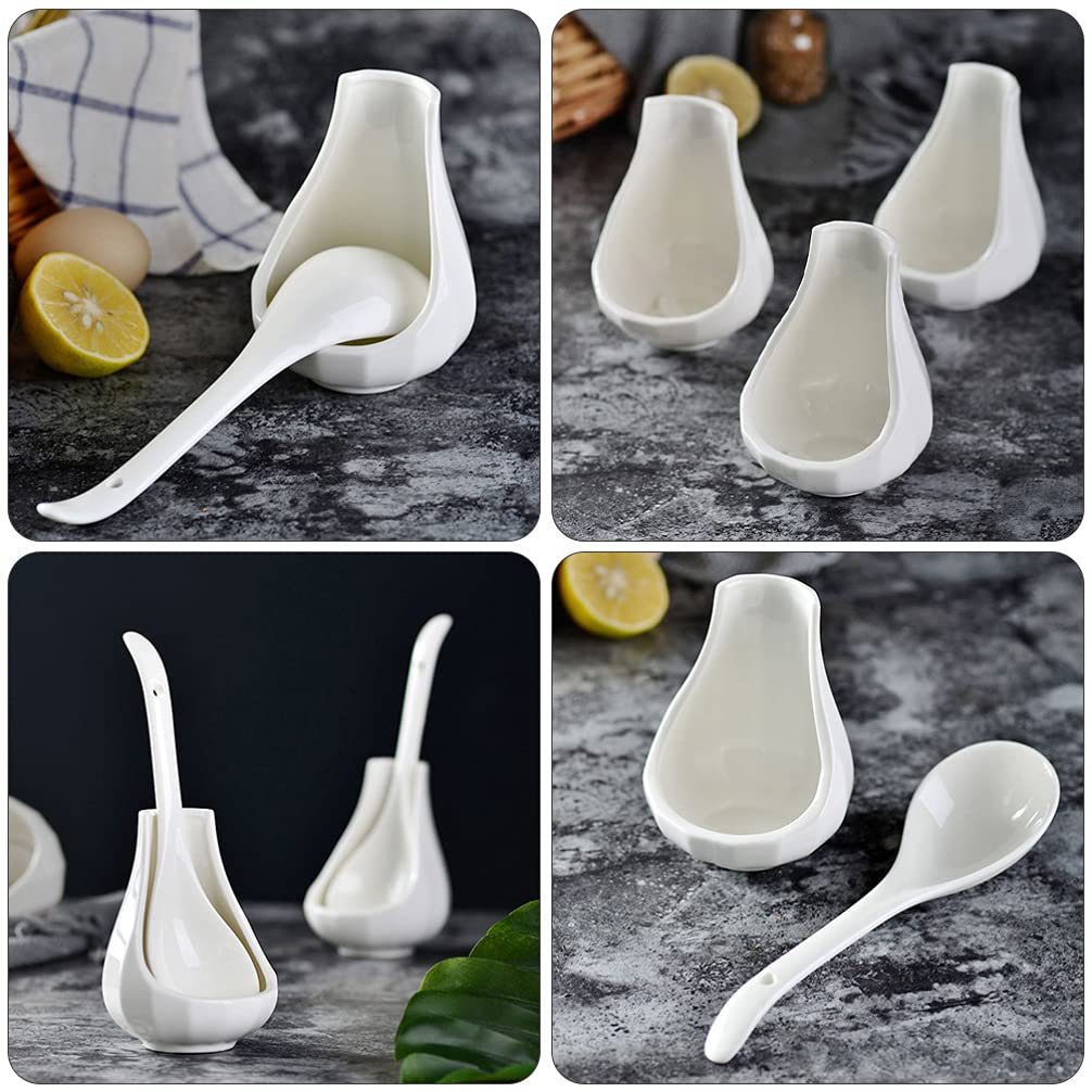 Hemoton Decor 2pcs Ceramic Spoon Rest Bottle Long Handle White Ceramics Stainless Steel Spoon