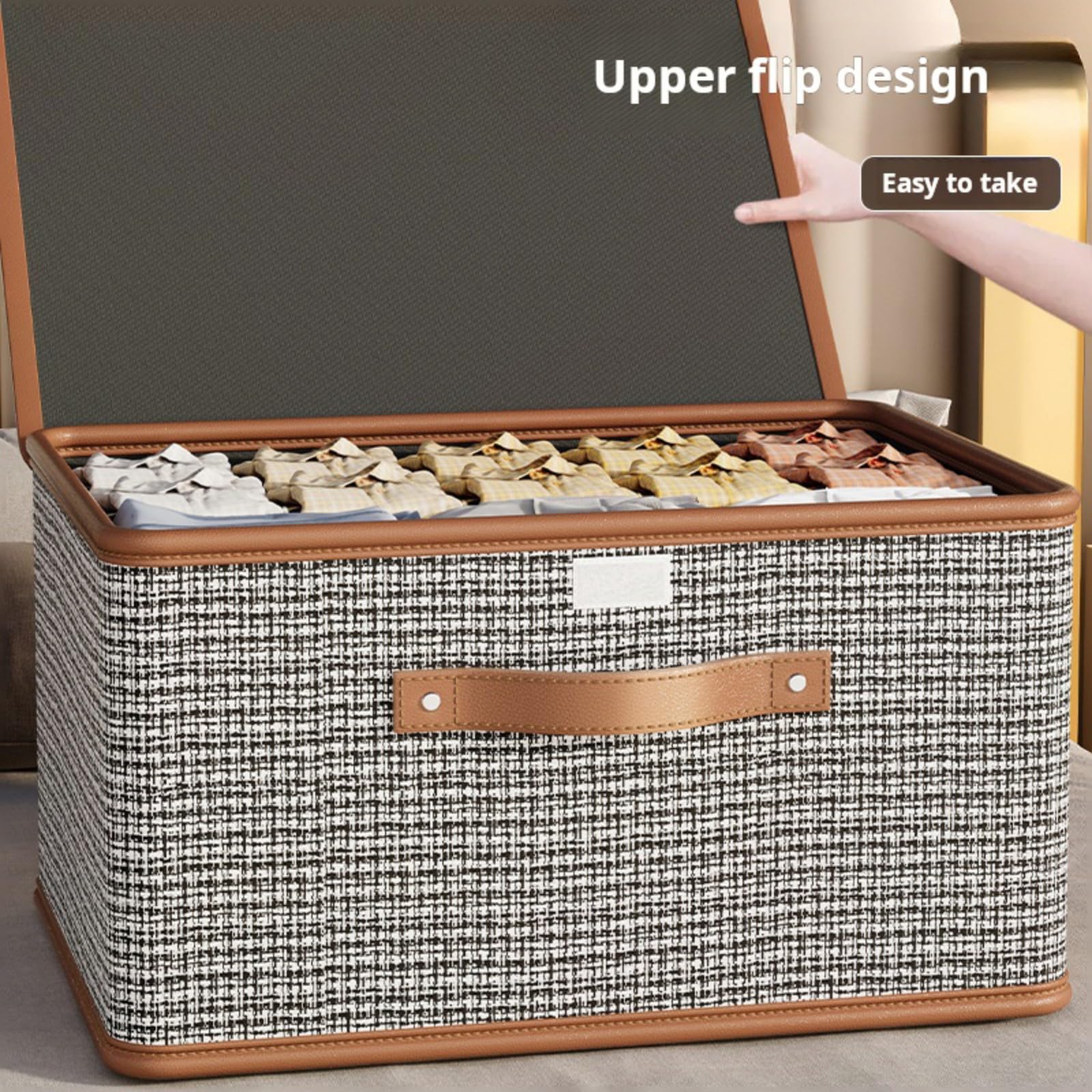 MALOKI Large Storage Bins with Lids Fabric Cotton Linen Collapsible Basket Decorative Storage Boxes Organizer Containers Baskets Cube with Handles Divider for Organizing Home Bedroom Closet Office