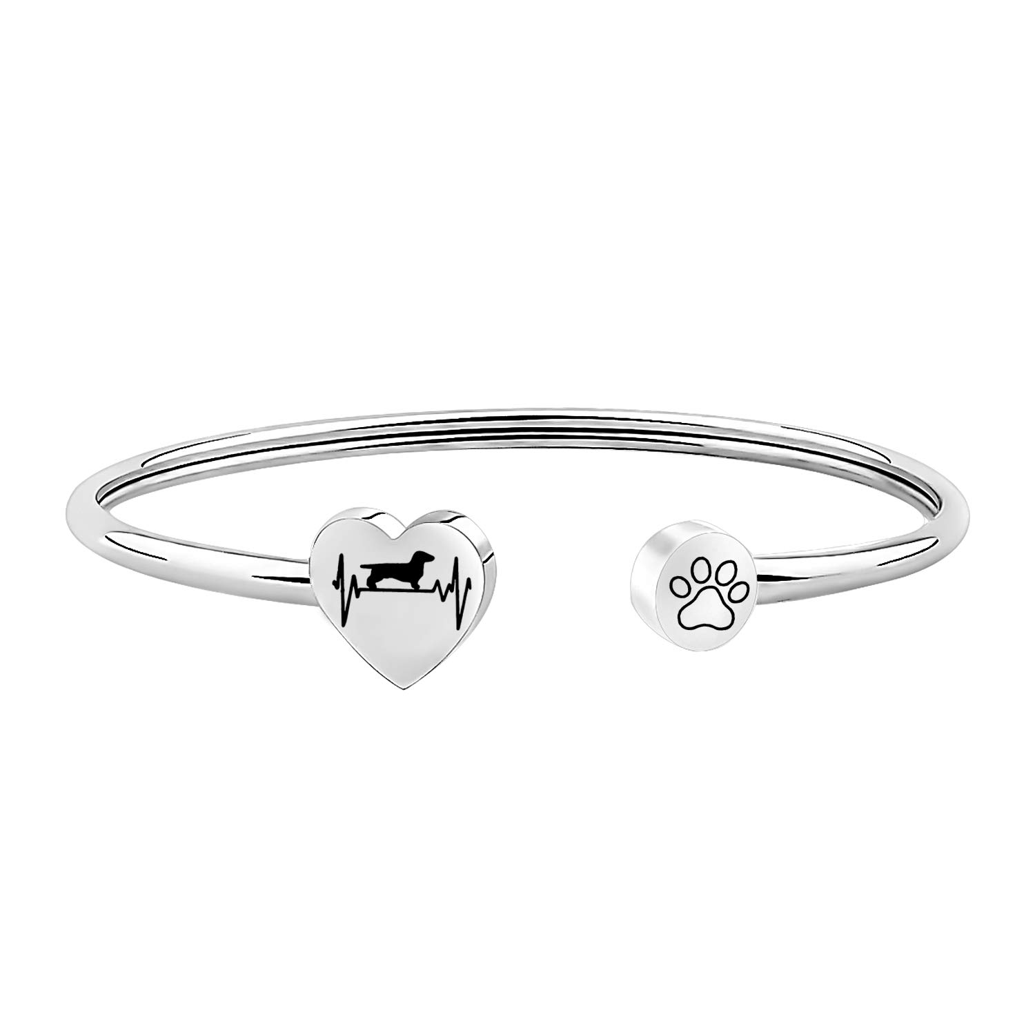 FUSTMW Dog Owner Bracelet Dachshund Boxer Golden Retriever Dog Lover Gifts Pitbull Boston Terrier Paw Print Bangle Jewelry (Dachshund Bracelet)