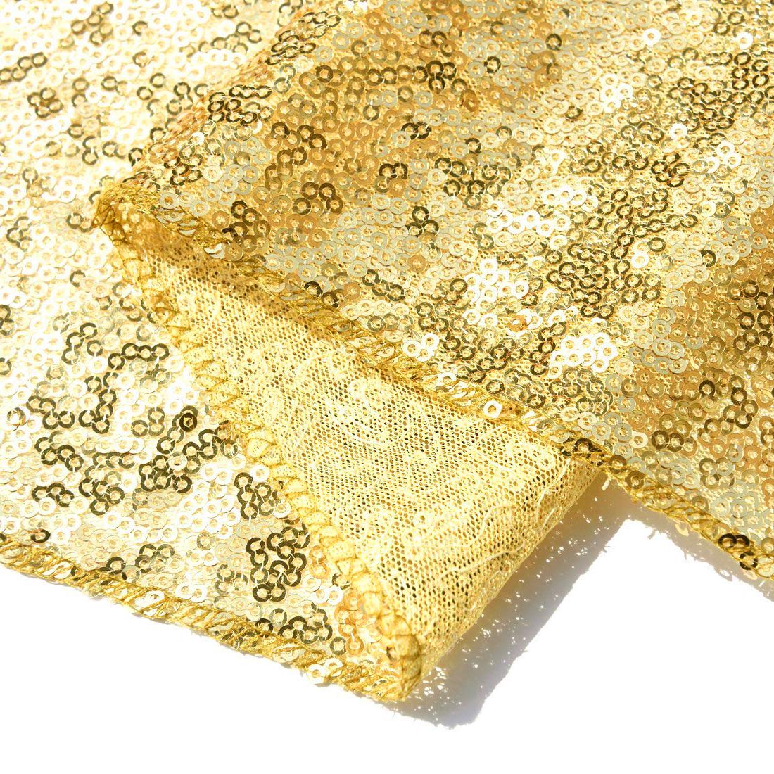 FECEDY 2packs 12 x 108inch Glitter Gold Sequin Table Runner for Birthday Wedding Engagement Bridal Shower Baby Shower Bachelorette Holiday Celebration Party Decorations