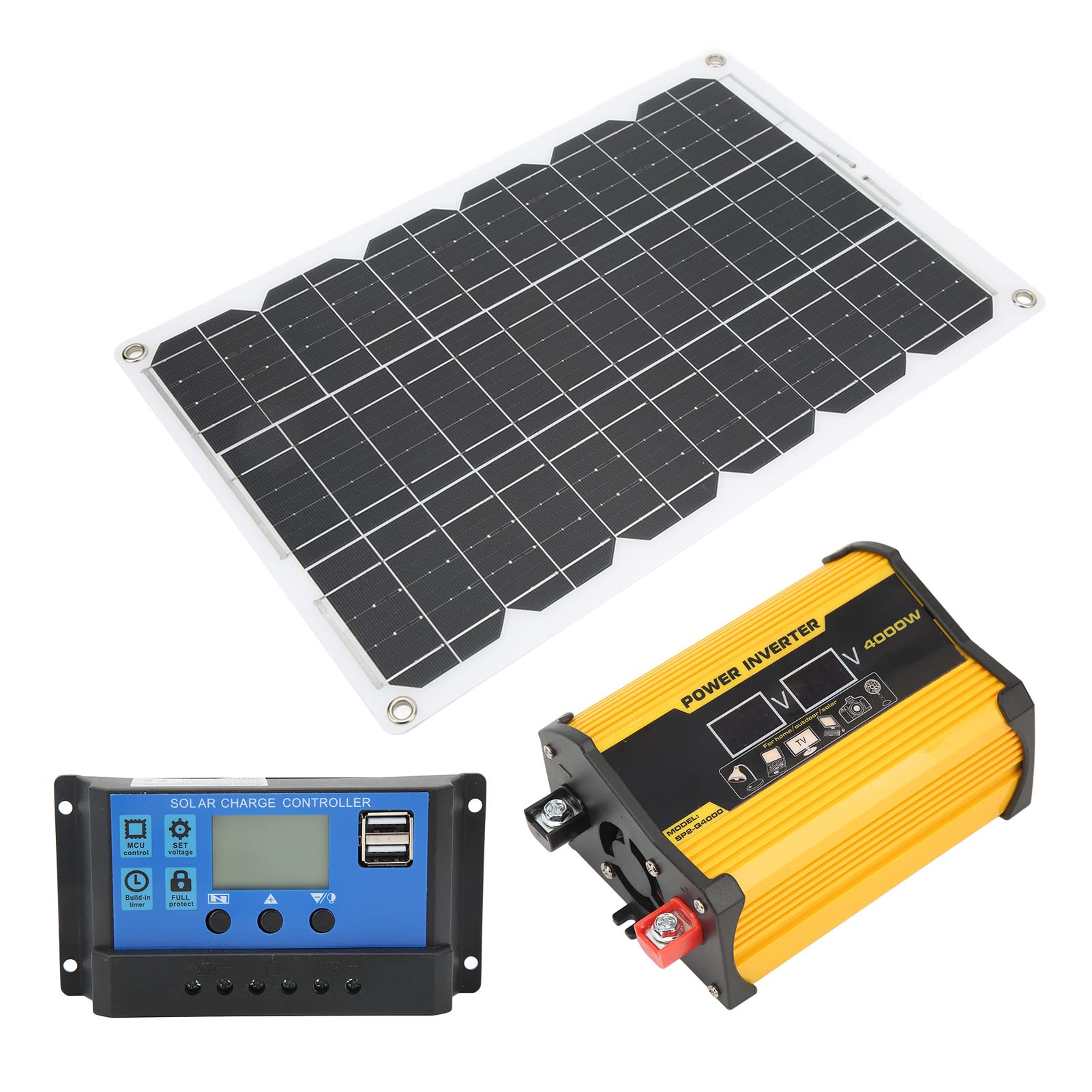DOACT Solar Power Kit, Full Protection Solar Inverter Kit 30A Charge Controller 300W Inverter with Charging Cable for Outdoor Use (12V to 110V)