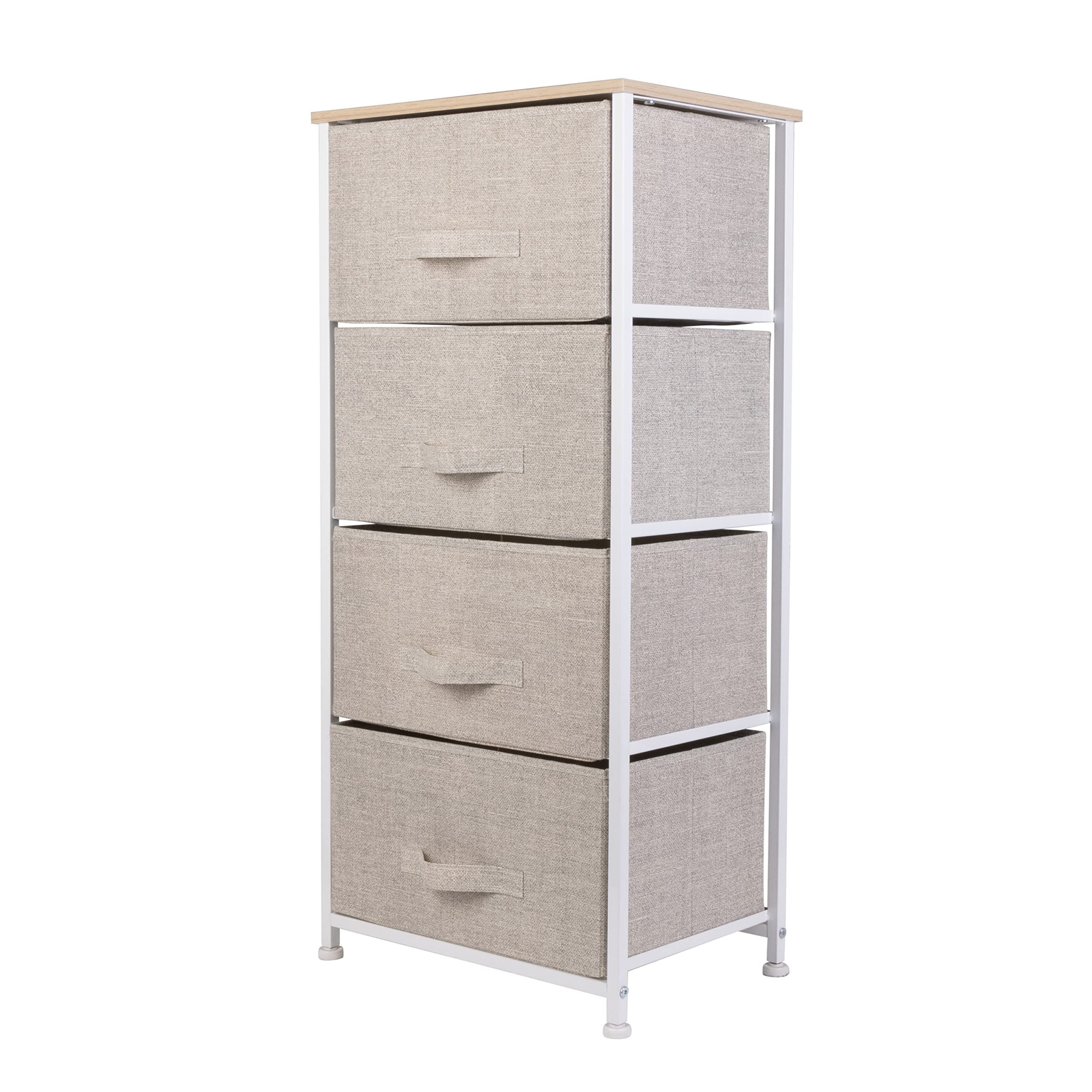 Simplify 4 Tier Vertical Storage Chest | Dresser | Nightstand | Fabric Drawers | Sturdy Steel Frame | Organizer | Bedroom | Closet | Easy to Assemble | Beige